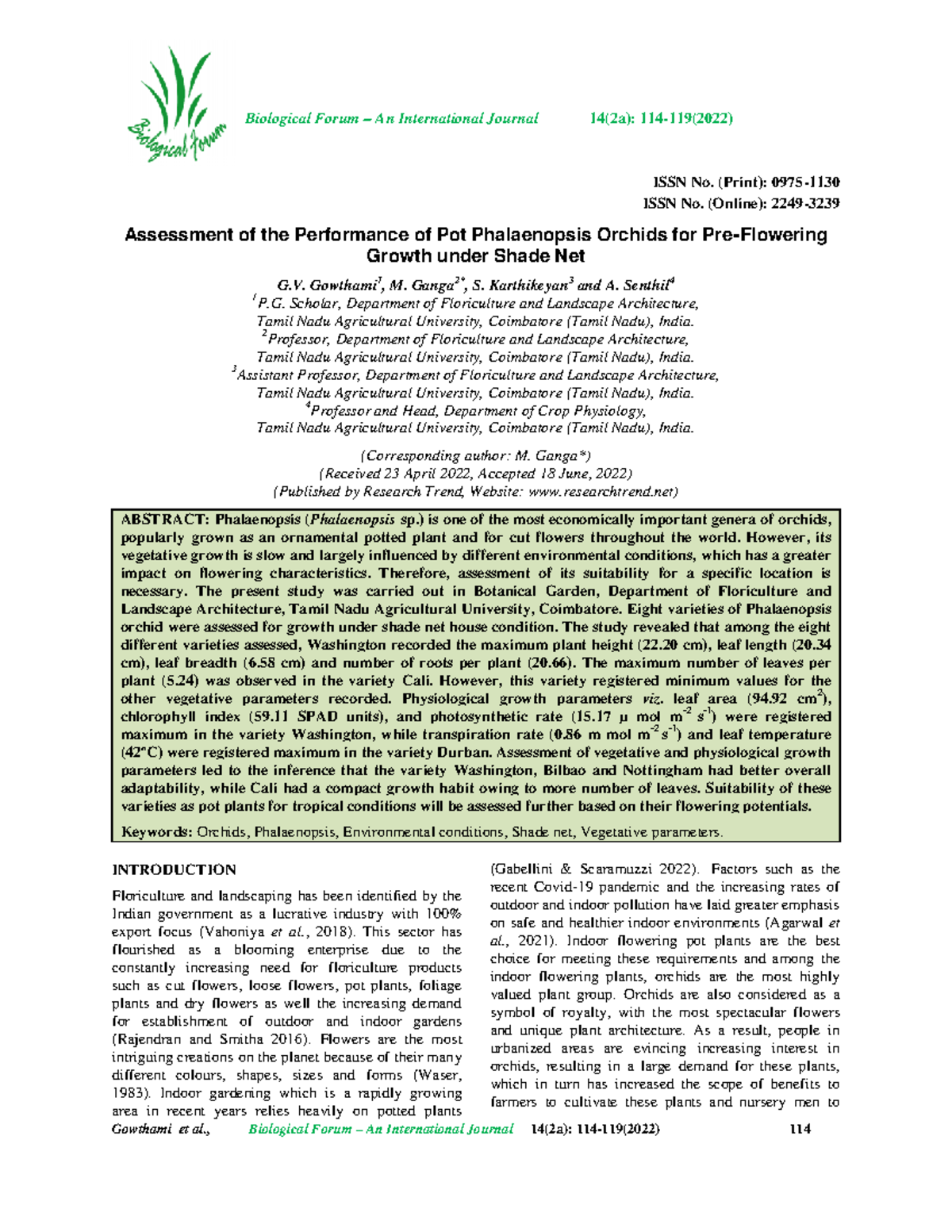 19 Assessment of the Performance of Pot Phalaenopsis Orchids for Pre ...