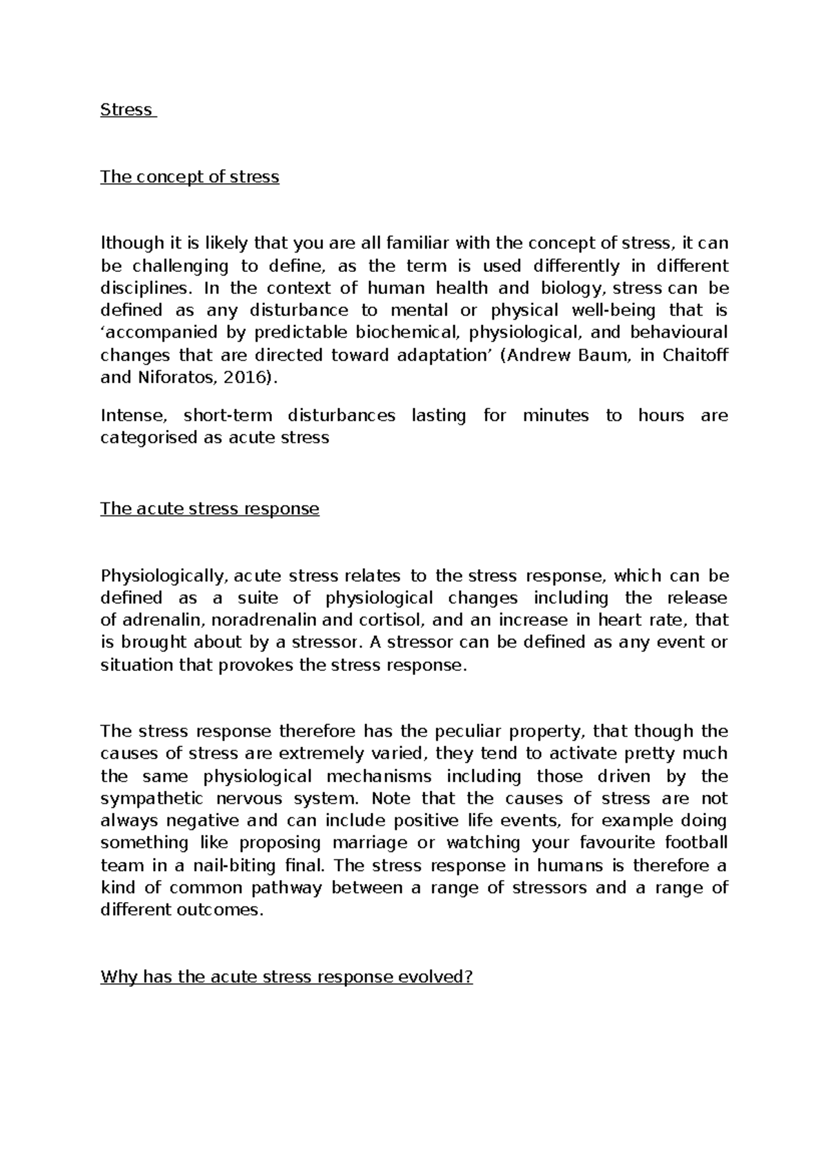 Acute stress - Weekly assignments notes - Stress The concept of stress ...