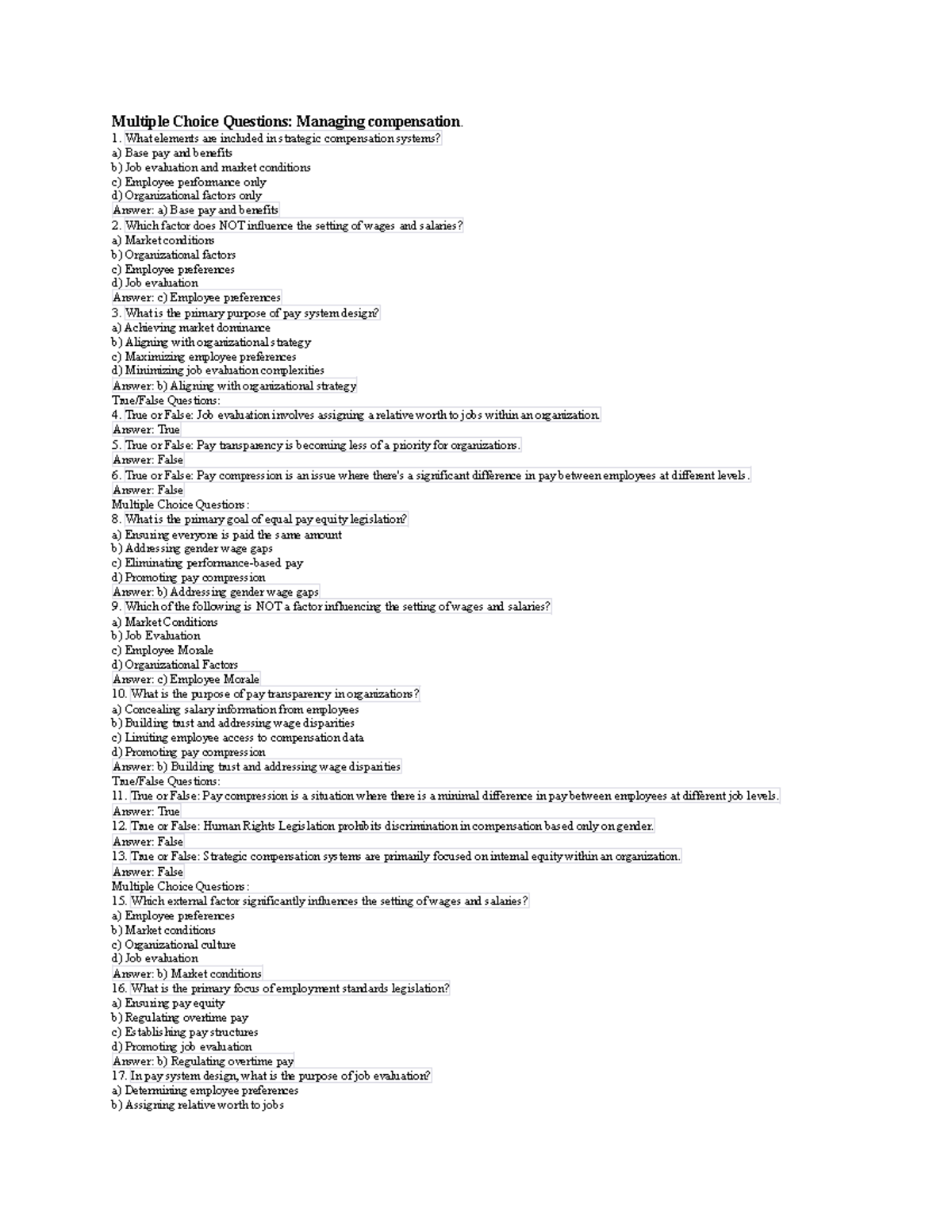 Hrm mcq - multiple choice questions - Multiple Choice Questions ...