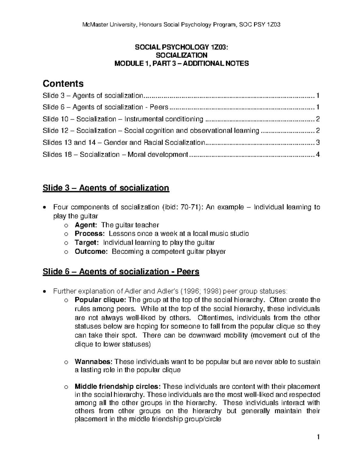 Module 1 - Part 3 - Additional notes - SOCIAL PSYCHOLOGY 1Z03 ...