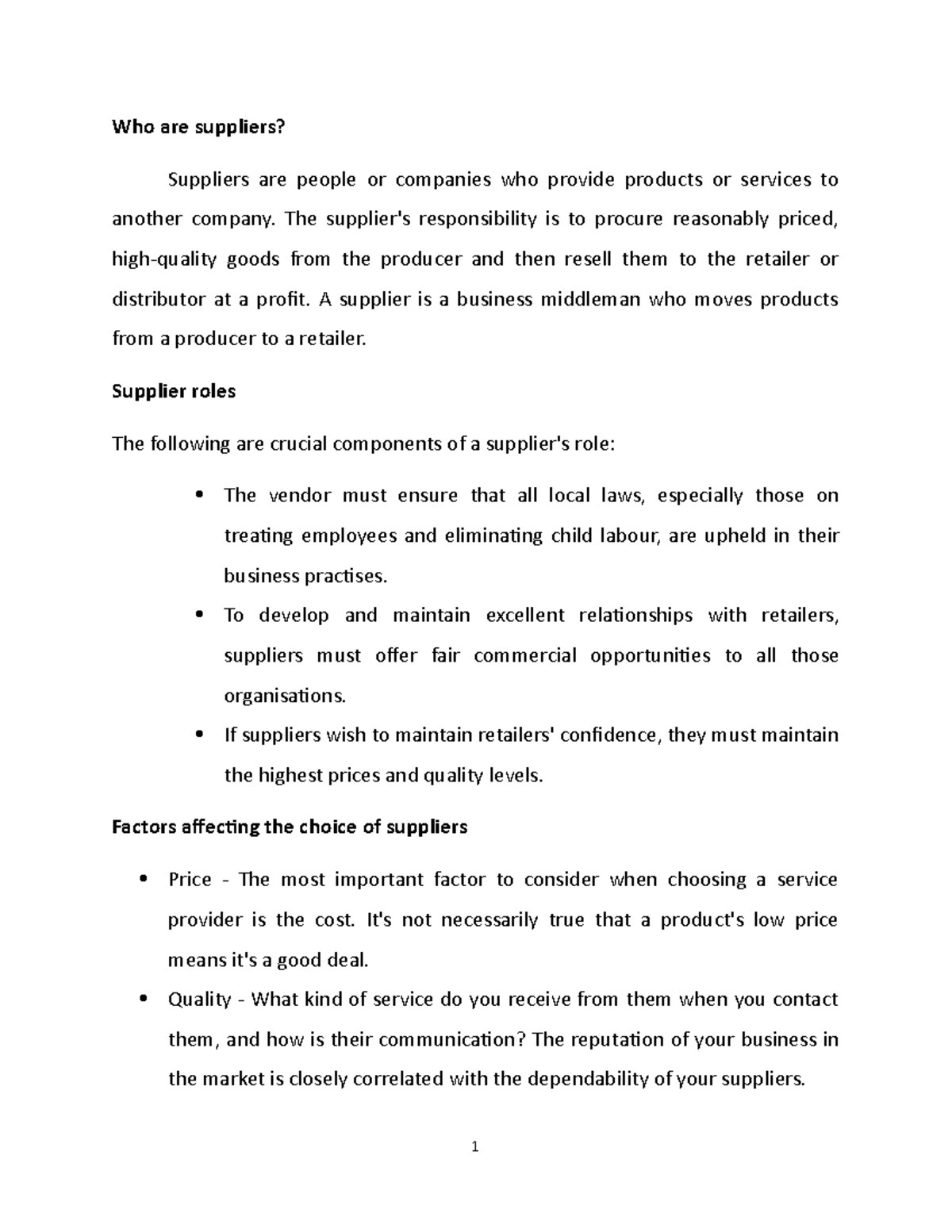 Working-with-suppliers - Who are suppliers? Suppliers are people or ...