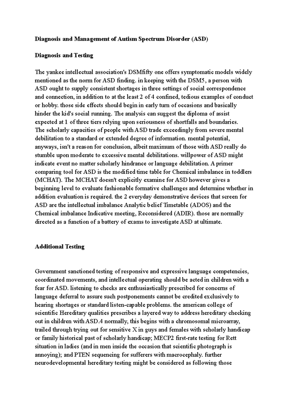 Management of Autism Spectrum Disorder - in keeping with the DSM5, a ...
