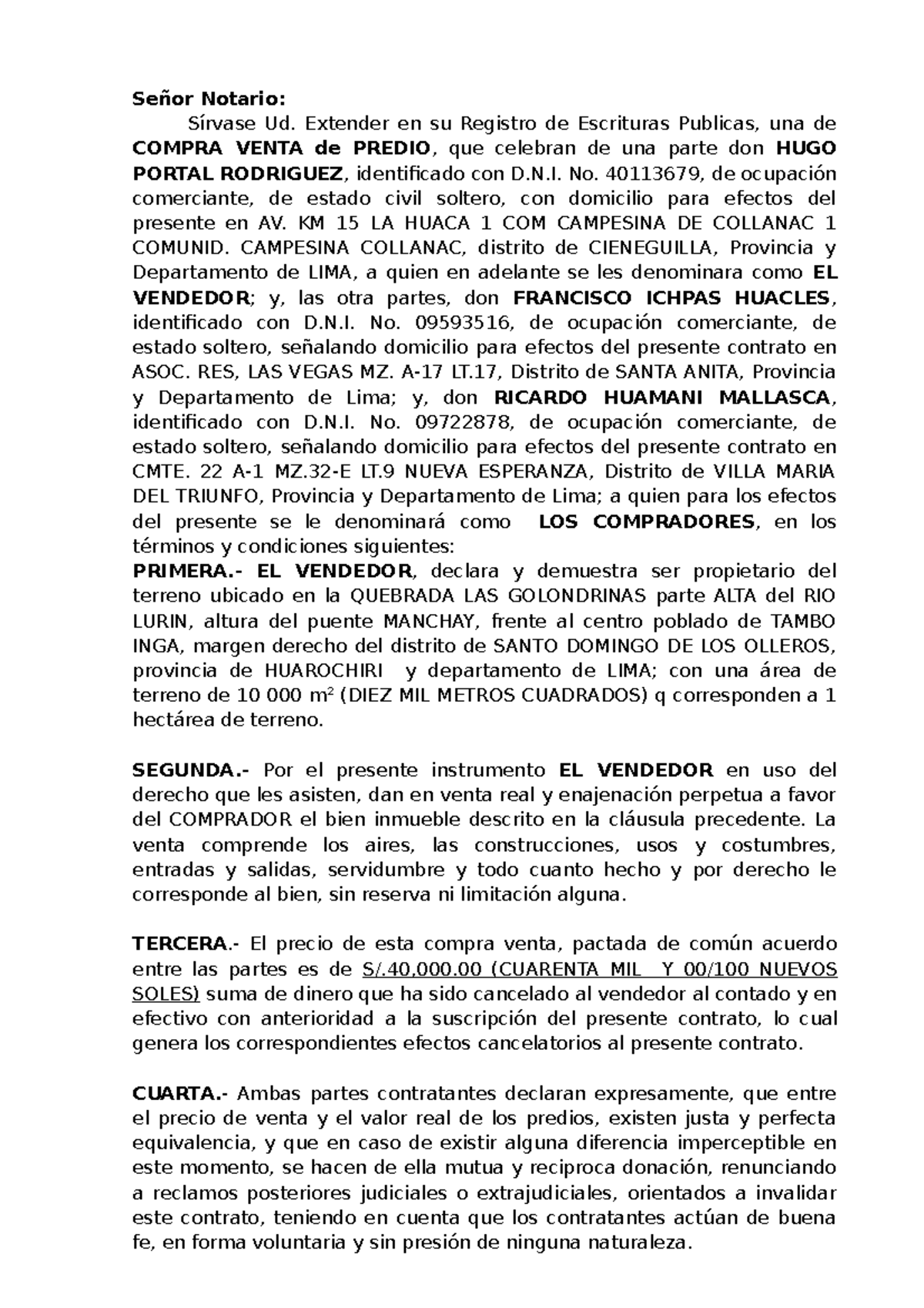 Minuta HUGO - MAX - Señor Notario: Sírvase Ud. Extender en su Registro ...