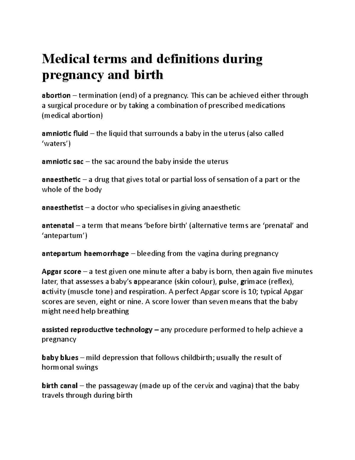 Medical terms and definitions during pregnancy and birth - Medical ...