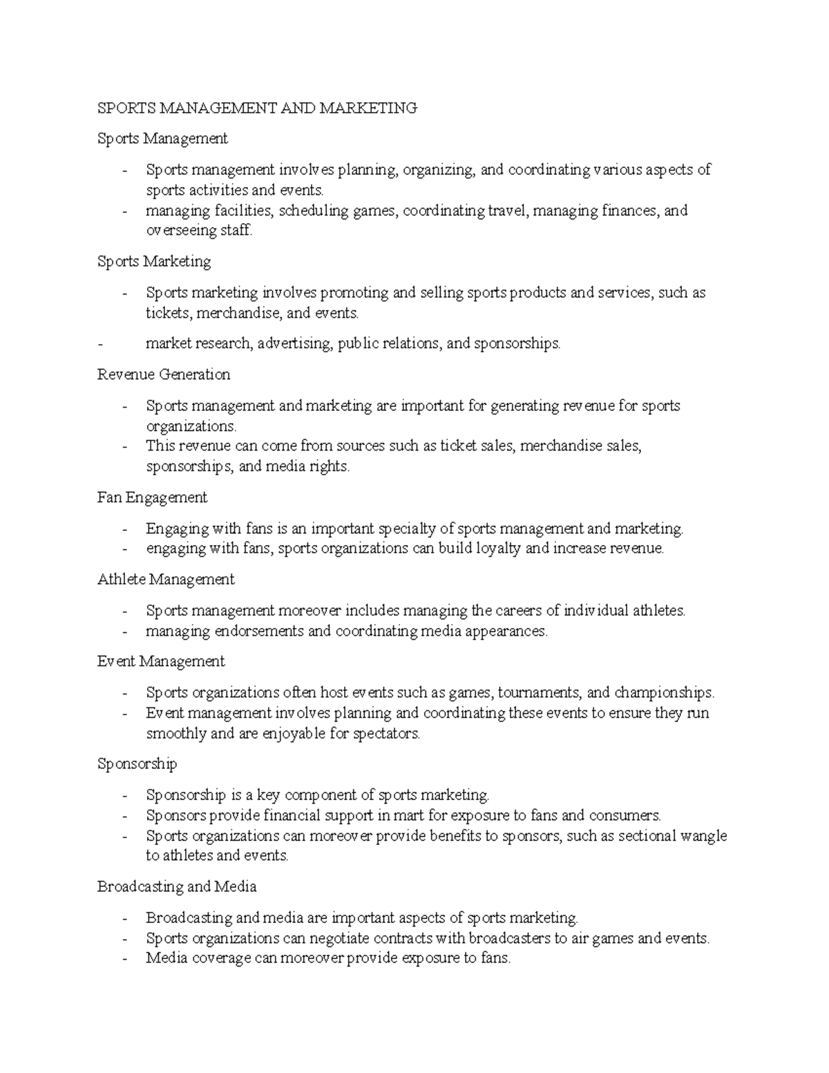 Sports Management AND Marketing Notes 1 - SPORTS MANAGEMENT AND ...