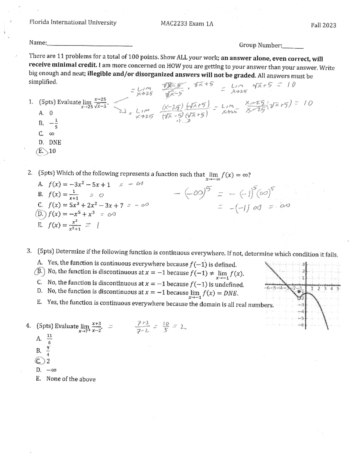 Exam+1+solutions - Calc 1 test - CRN 26229 - Studocu