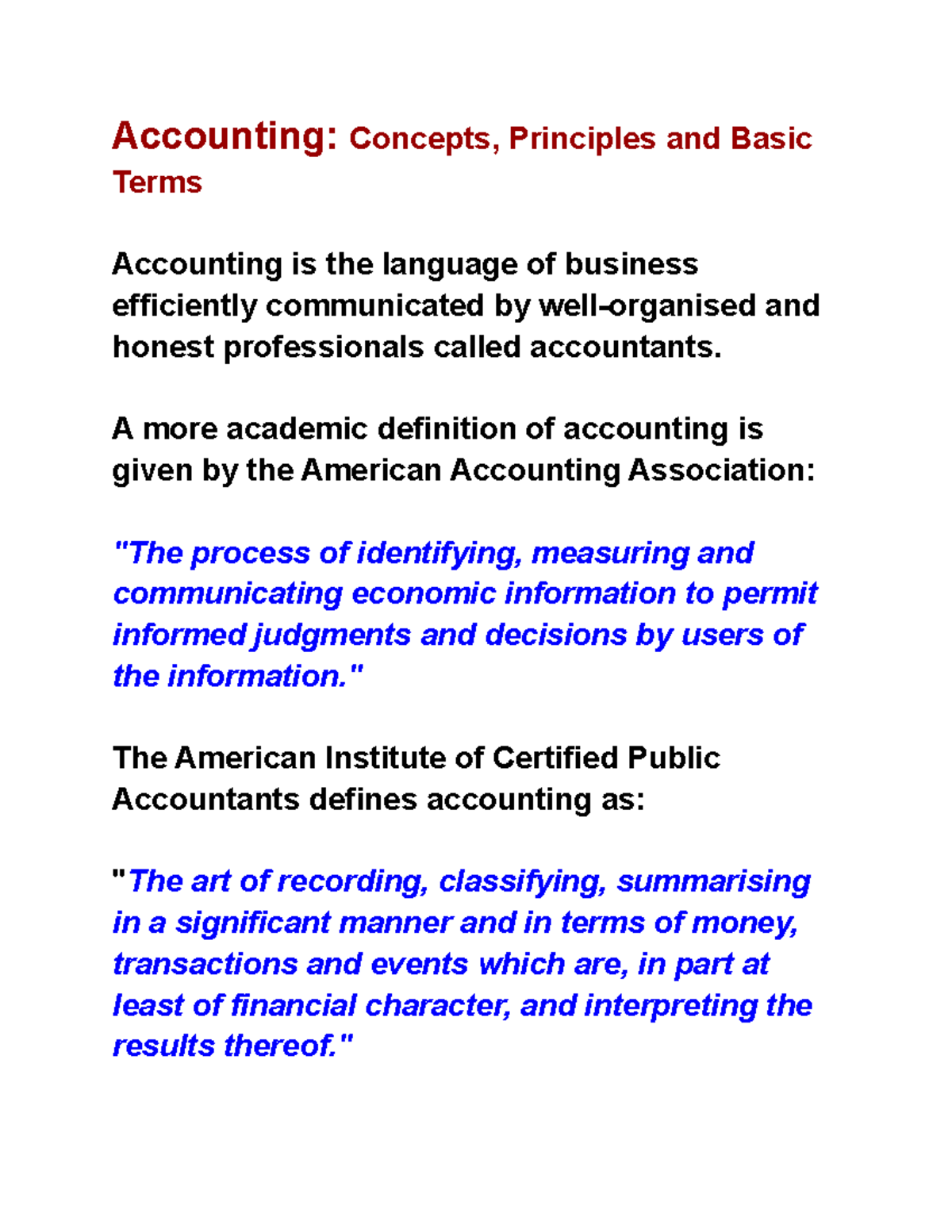 Basic Accounting - Accounting: Concepts, Principles and Basic Terms ...