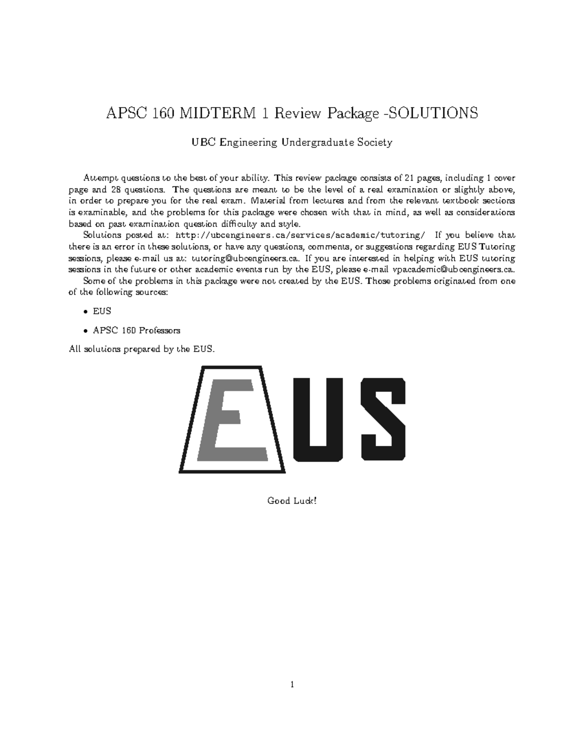 APSC 160 2022 - among us - APSC 160 MIDTERM 1 Review Package -SOLUTIONS UBC Engineering - Studocu