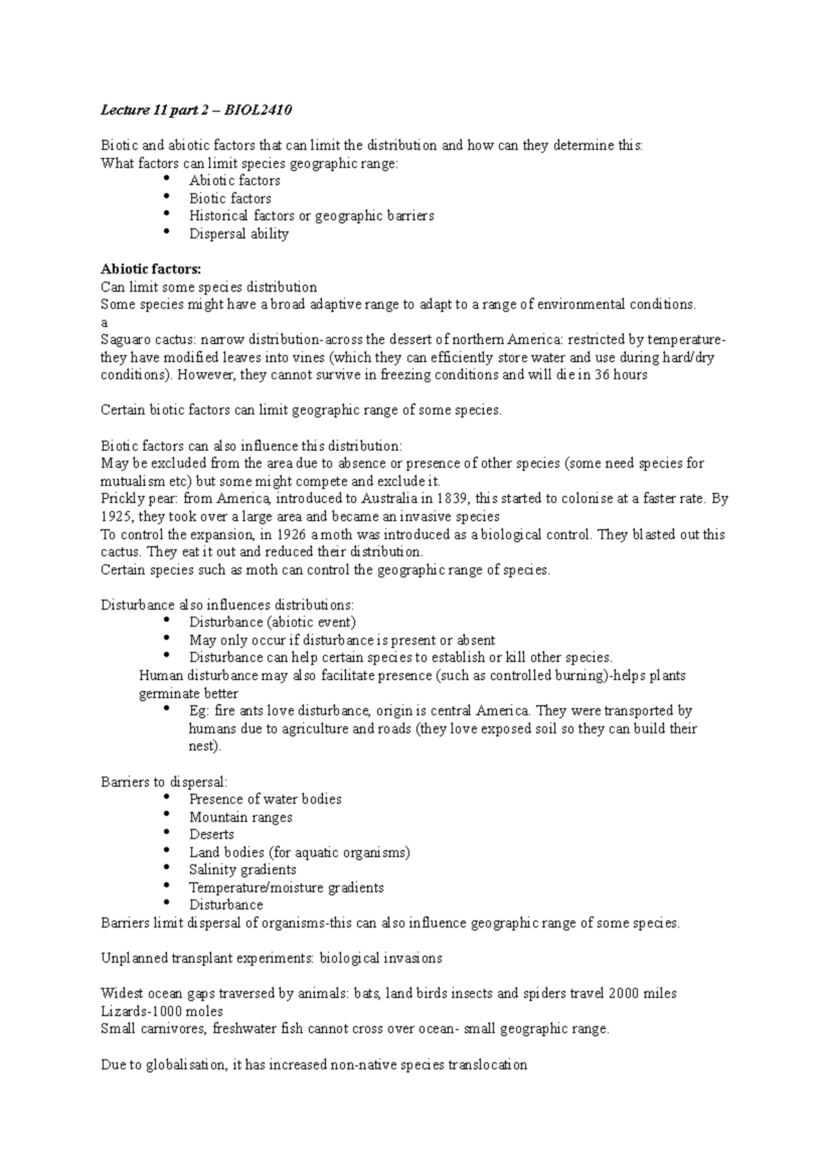 Lecture 11 part 2- BIOL2410 - Lecture 11 part 2 – BIOL Biotic and abiotic factors that can limit ...