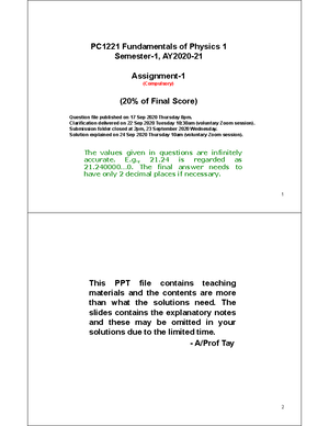 Tutorial 2 (solution) - PC1221 Fundamentals of Physics I Semester-1 ...