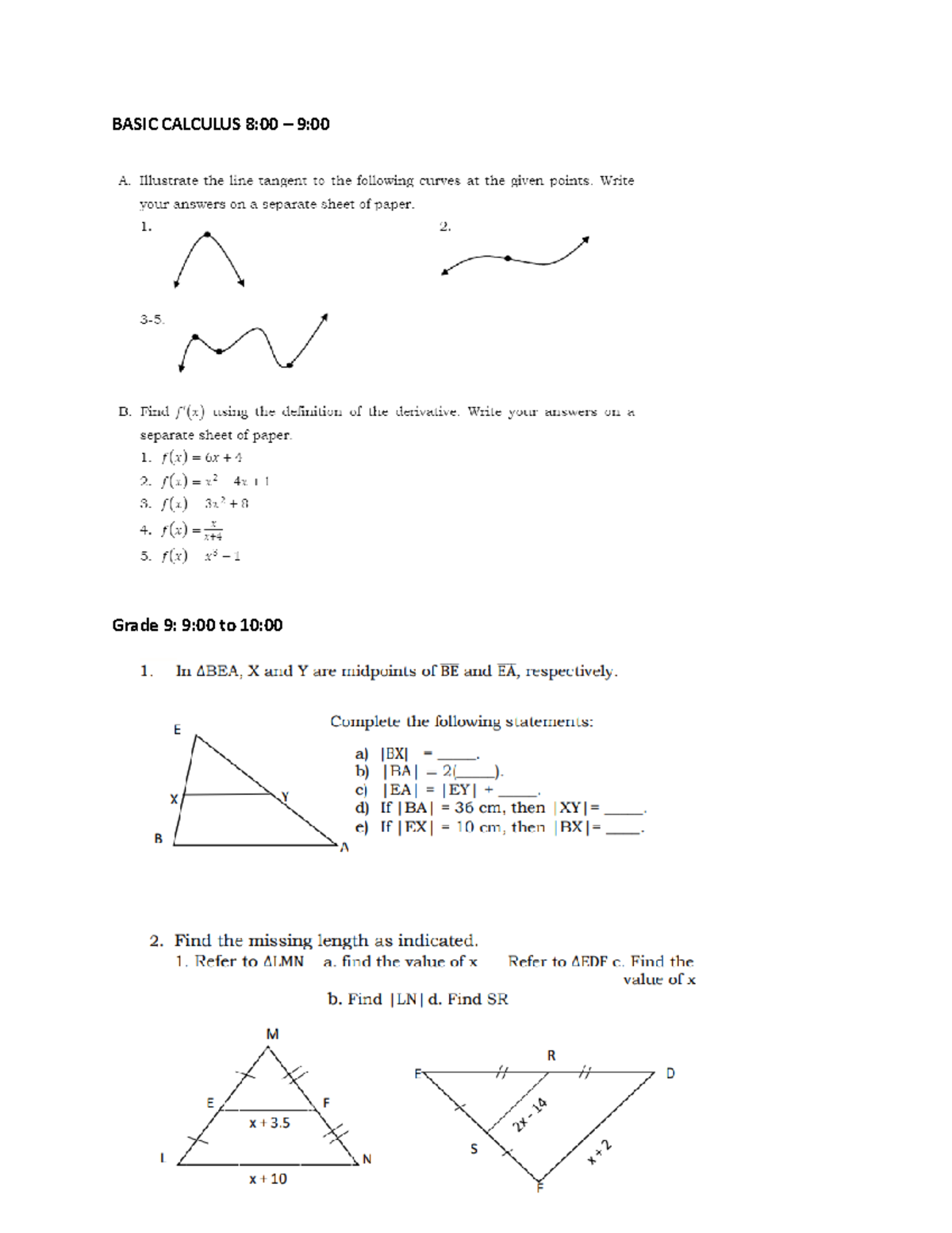 Activity Today - Physical Education - BASIC CALCULUS 8:00 – 9: Grade 9: ...