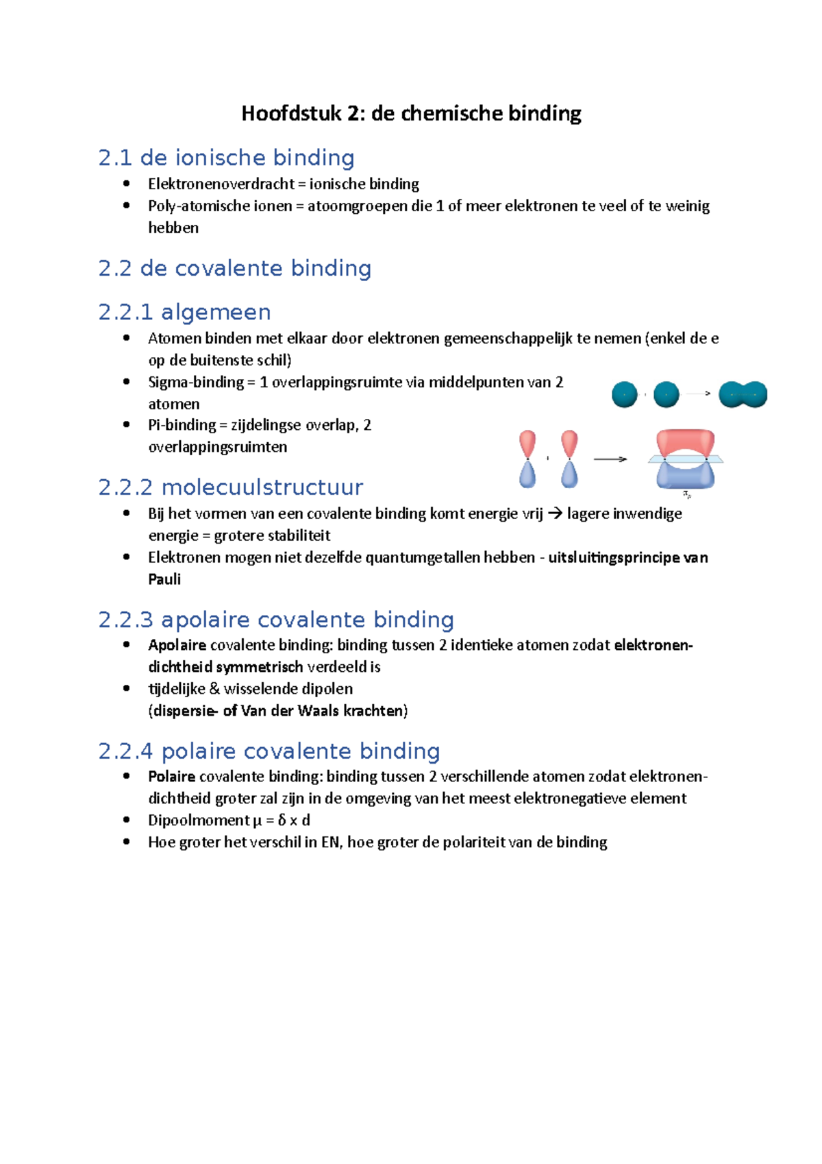 Samenv 2 - Hoofdstuk 2: de chemische binding - Hoofdstuk 2: de ...