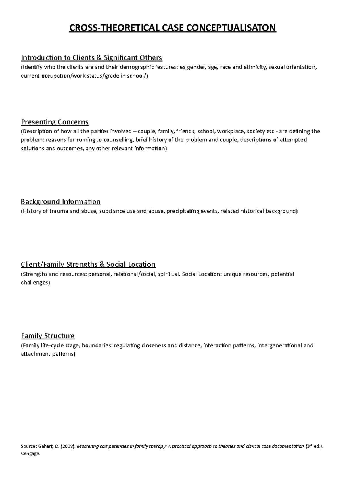 Case Conceptualisation Frameworks - CROSS-THEORETICAL CASE ...