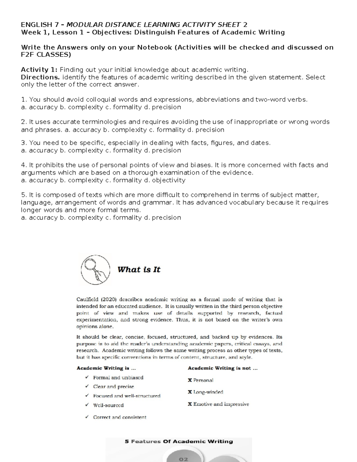 ENG7 HOME Based Activities 2 - ENGLISH 7 – MODULAR DISTANCE LEARNING ...