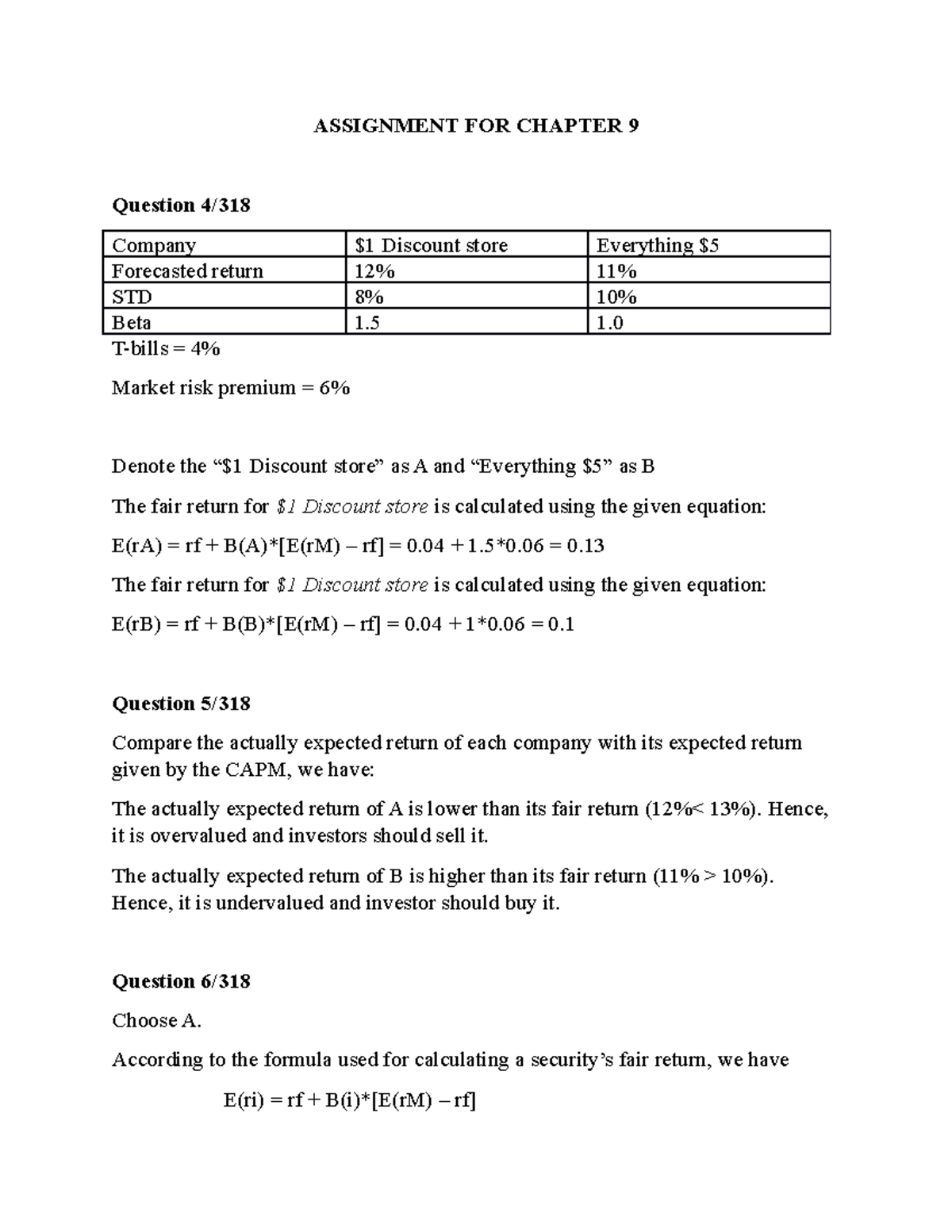 Assignment FOR Chapter 9 - ASSIGNMENT FOR CHAPTER 9 Question 4/ Company $1 Discount store ...
