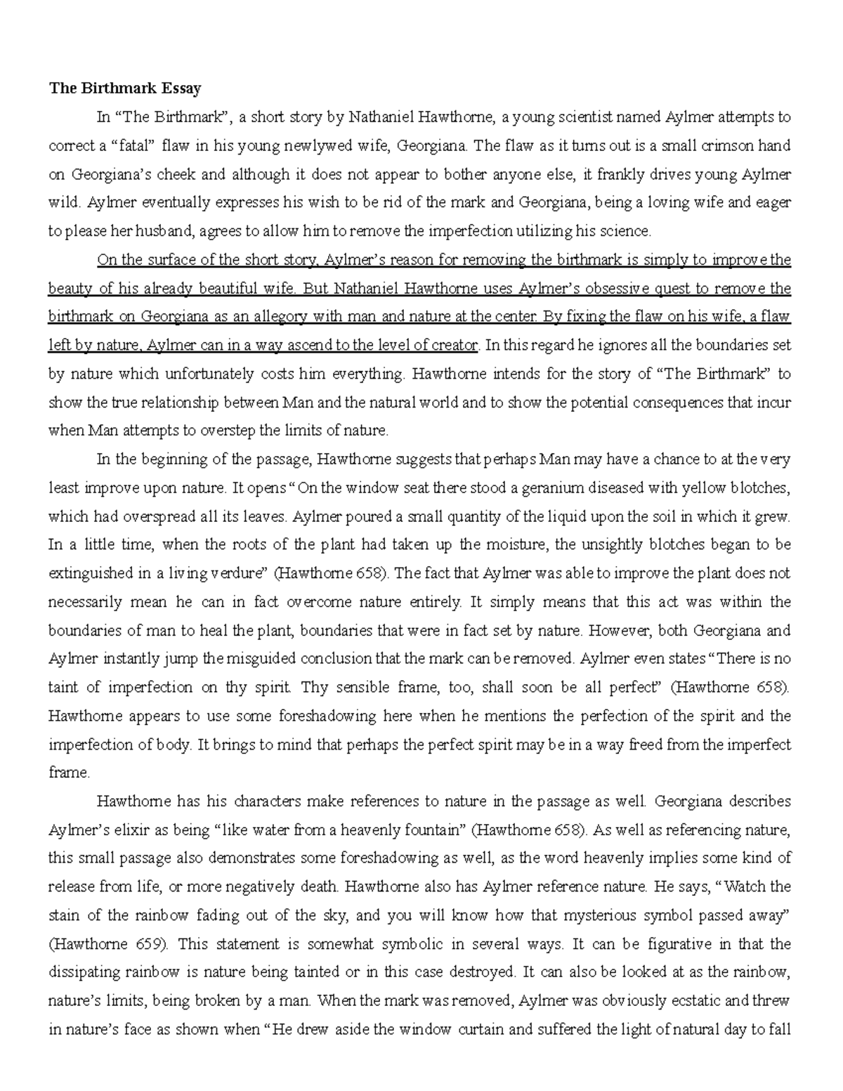 Birthmark Essay - The flaw as it turns out is a small crimson hand on ...