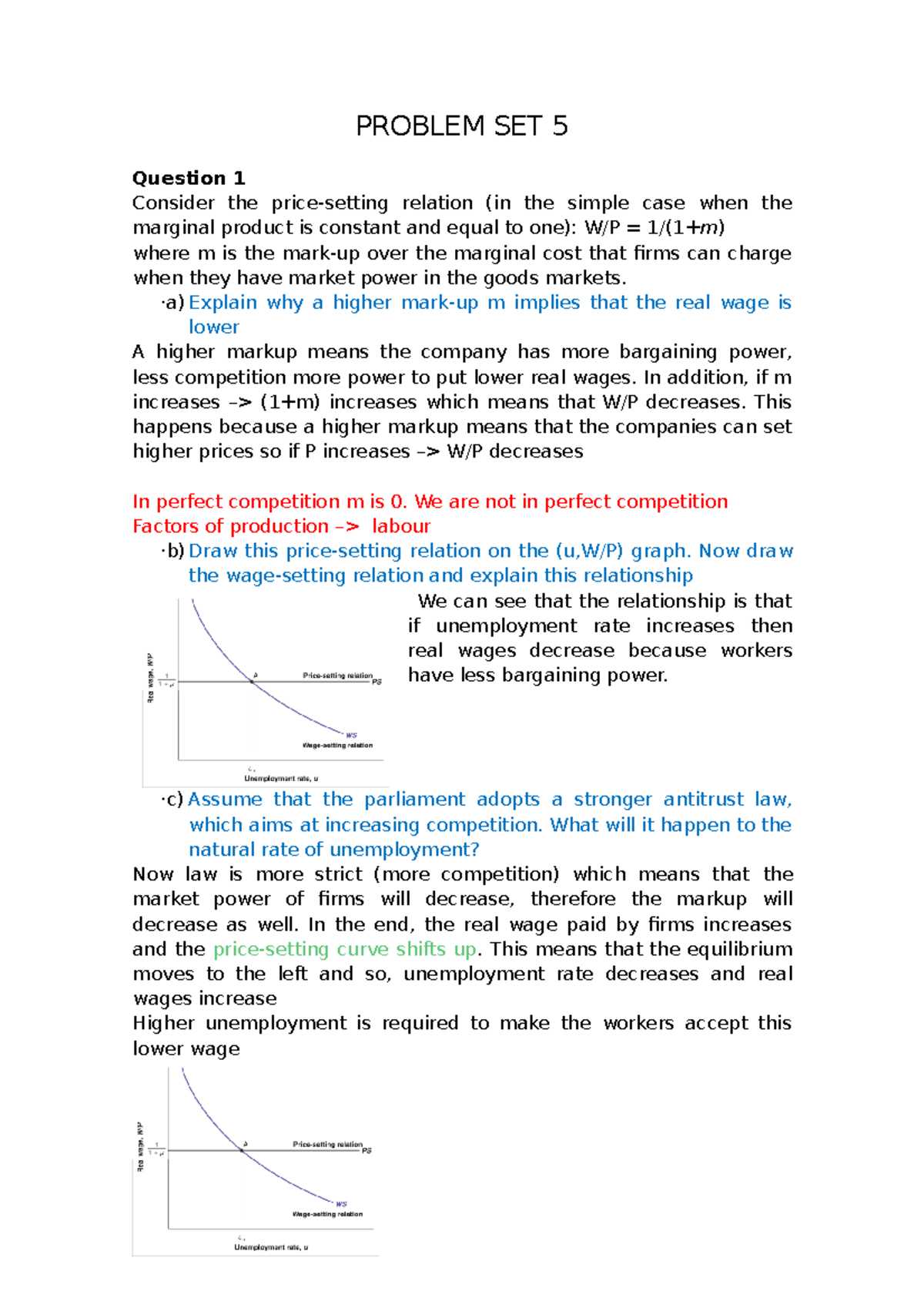 Problem Set 5 Problem Set 5 Question 1 Consider The Price Setting Relation In The Simple Case