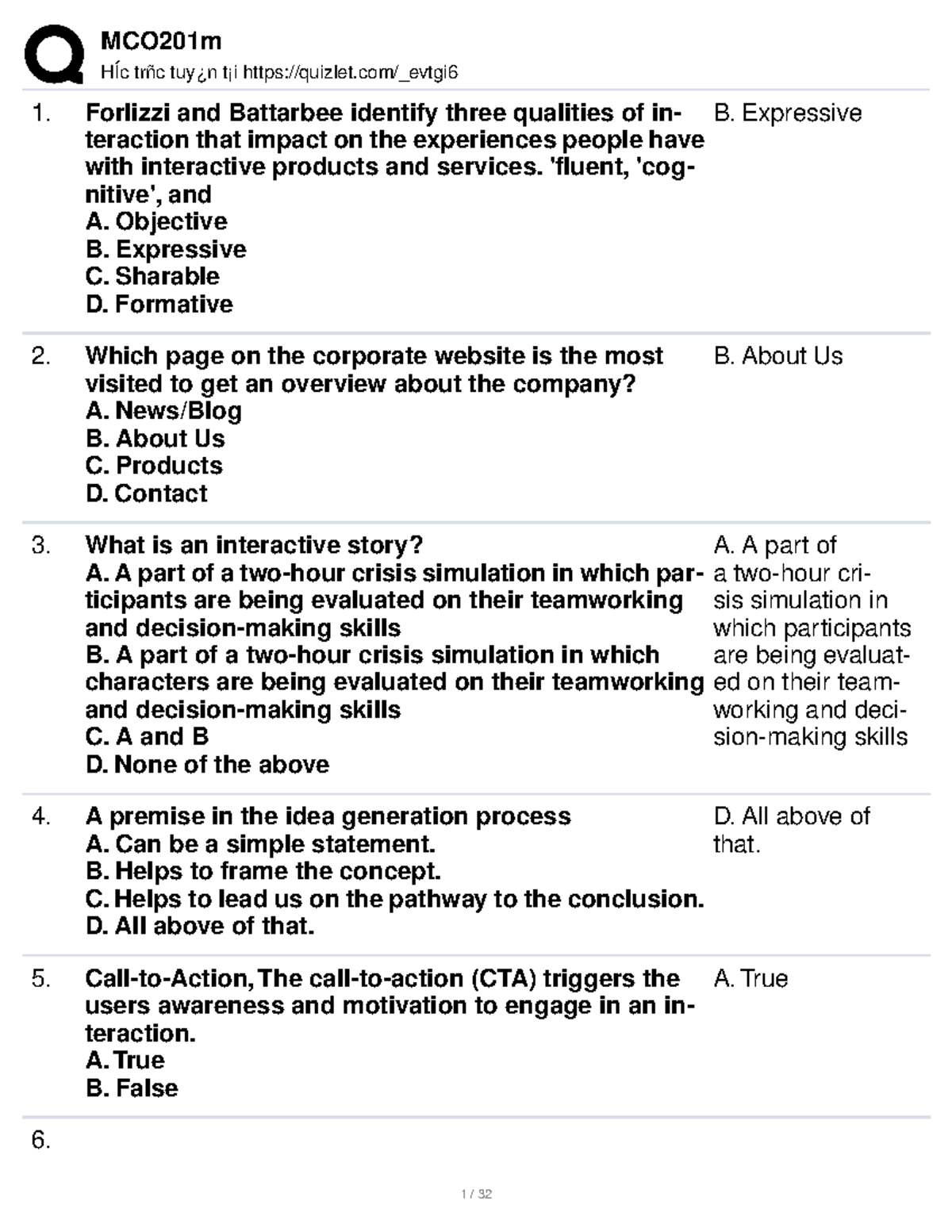 MCO ĐỀ CŨ - MCO201m đề các kỳ - HÍc trñc tuy¿n t¡i quizlet/_evtgi ...