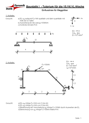 Baustatik 1 WS 2016-2017 LSG - r 120-minütige Klausur Baustatik 1 Lösung Aufgabe@) '1. 1.) s if ...