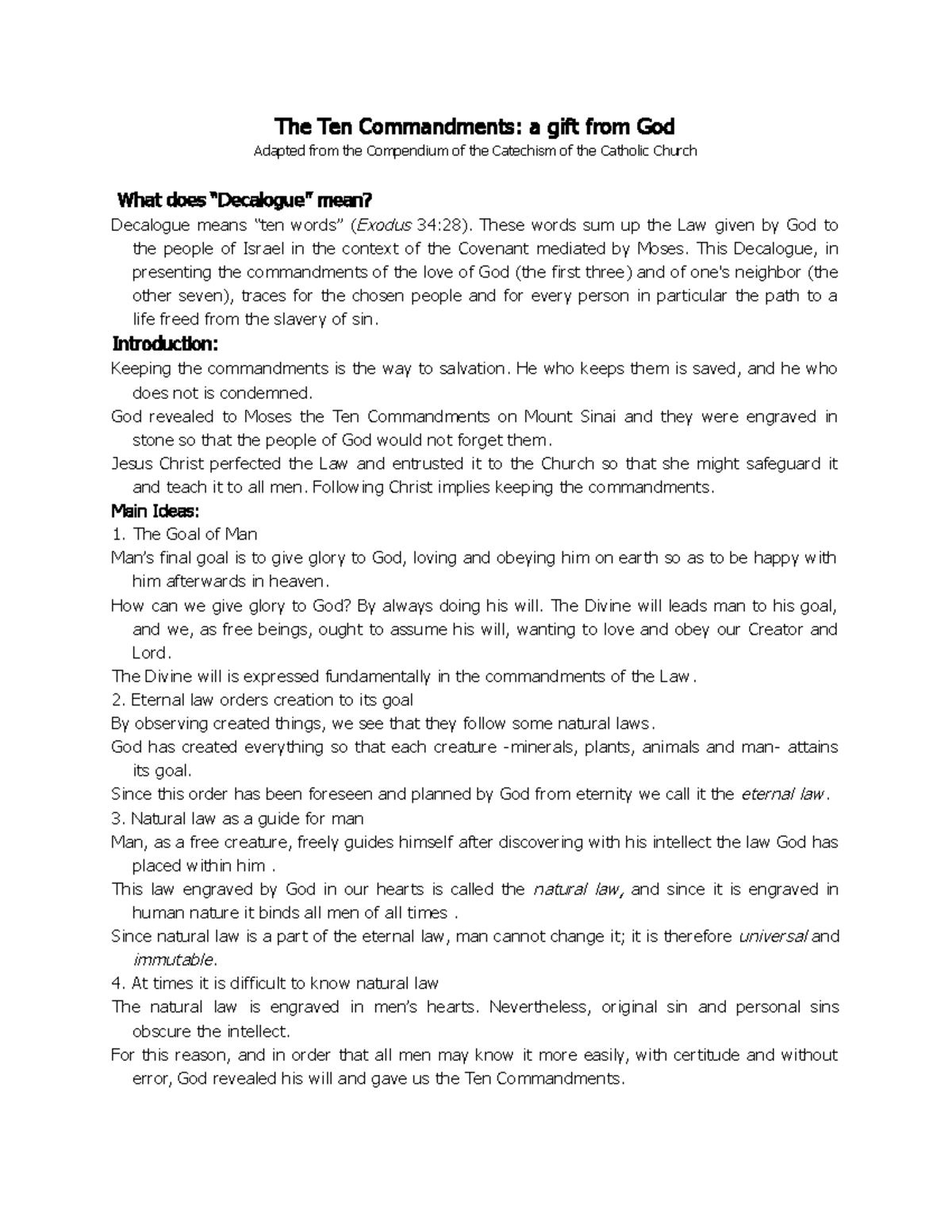 Ten Commandment PART 1 - The Ten Commandments: a gift from God Adapted ...