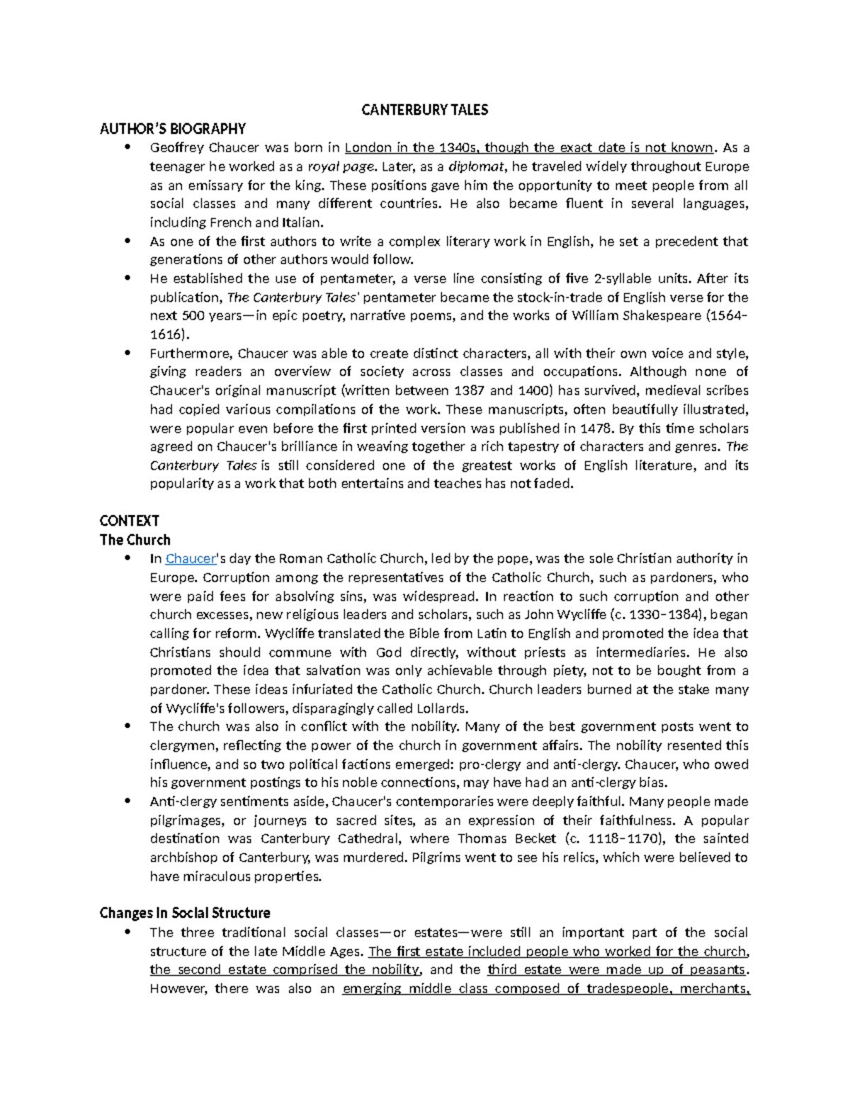The-Canterburry-tale - CANTERBURY TALES AUTHOR’S BIOGRAPHY Geoffrey ...
