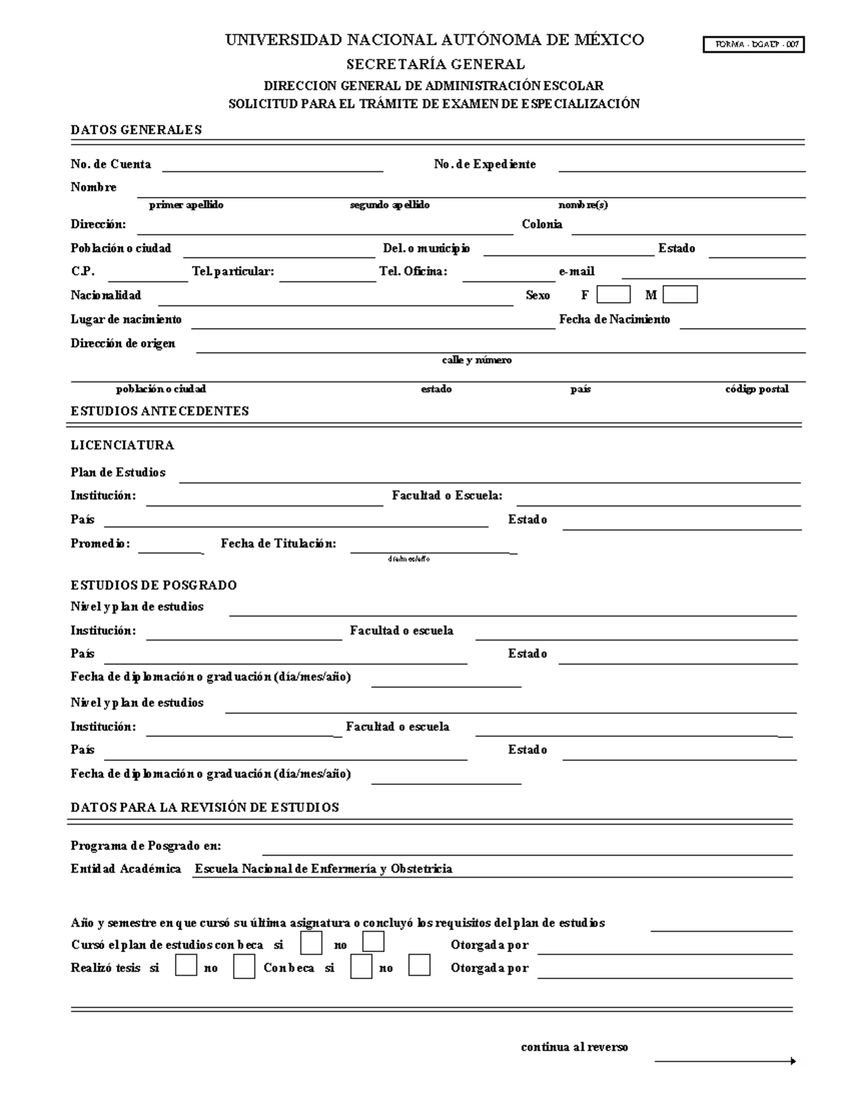 Formato 007 - manual - UNIVERSIDAD NACIONAL AUTÓNOMA DE MÉXICO FORMA ...
