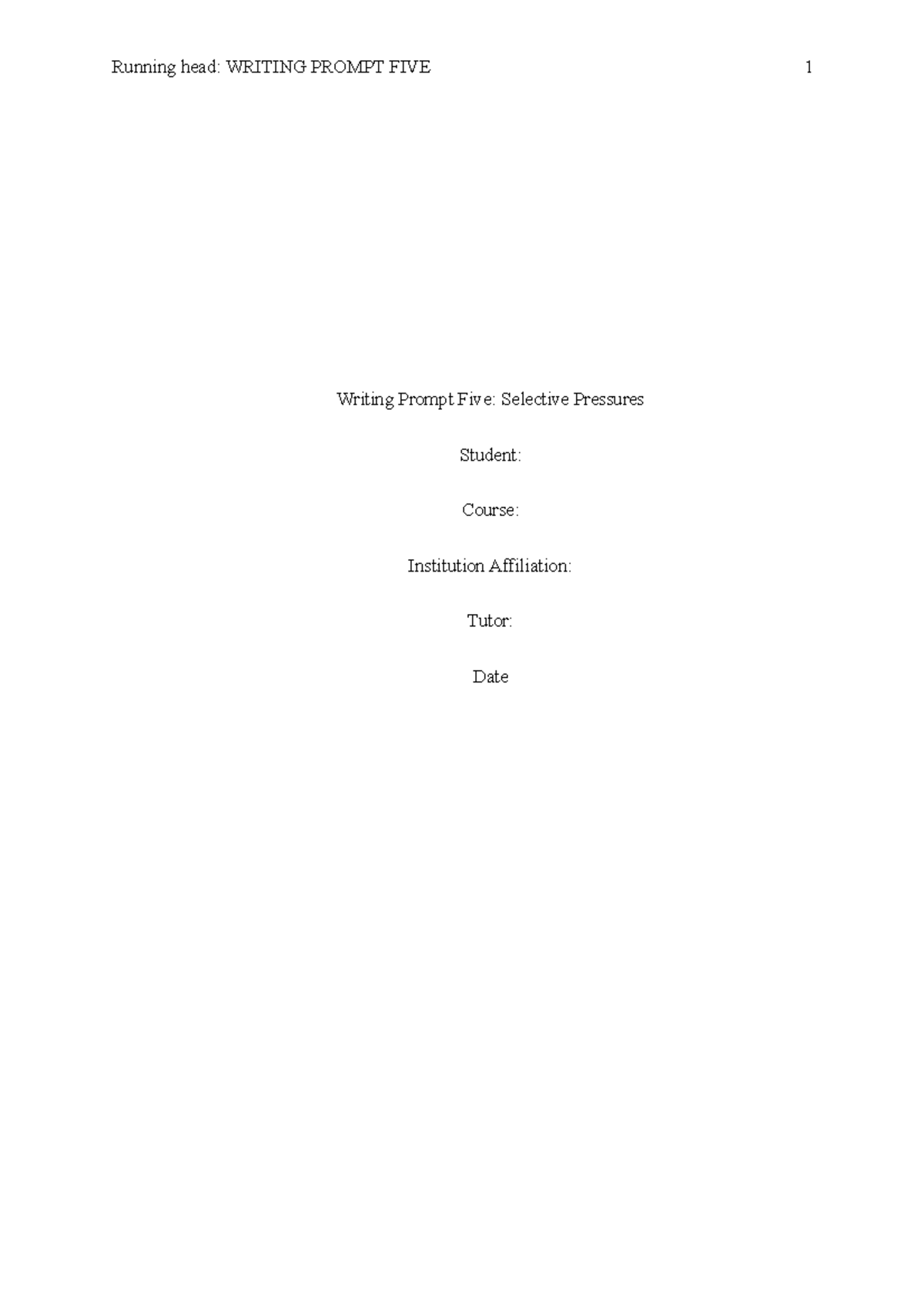 #19751 Writing Prompt Five Selective pressures - Management Information ...