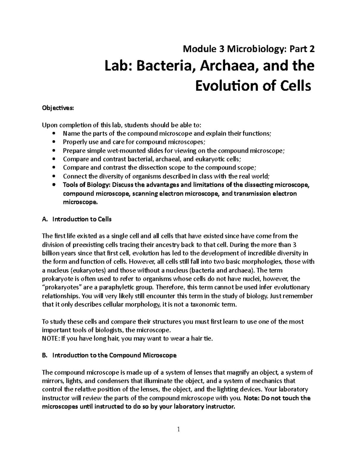 BIO 111 Lab 3.2 Evo of Cells Fall 2020 - Module 3 Microbiology: Part 2 ...