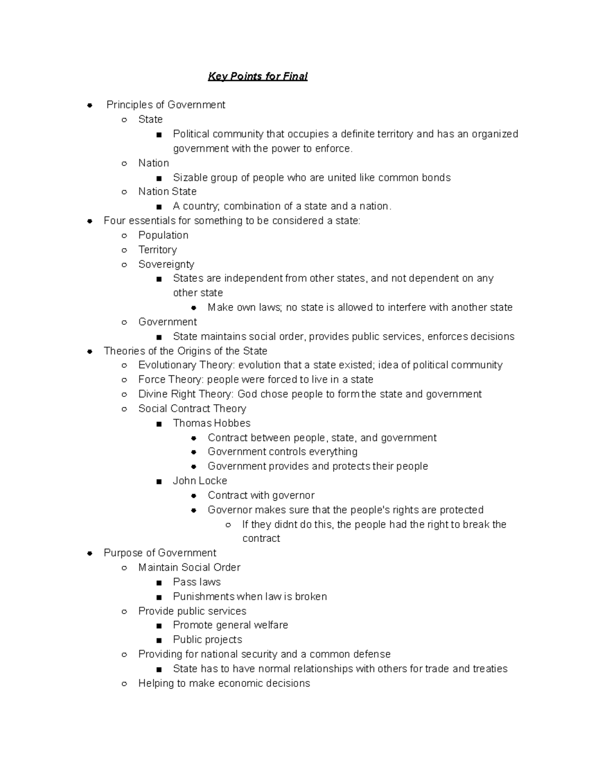 Key Points for Final - Lecture Notes - Key Points for Final Principles ...