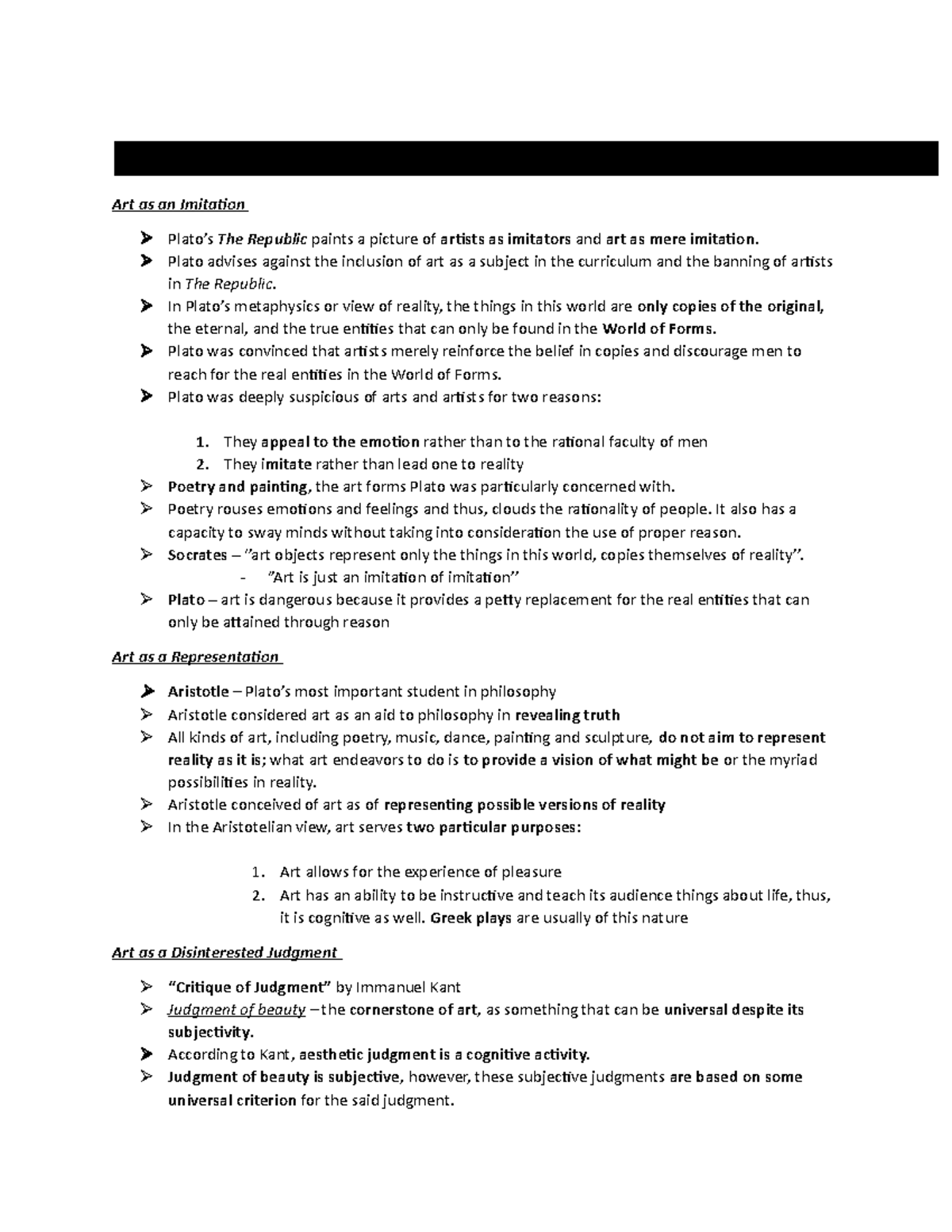 A - art appreciation - Art as an Imitation Plato’s The Republic paints ...