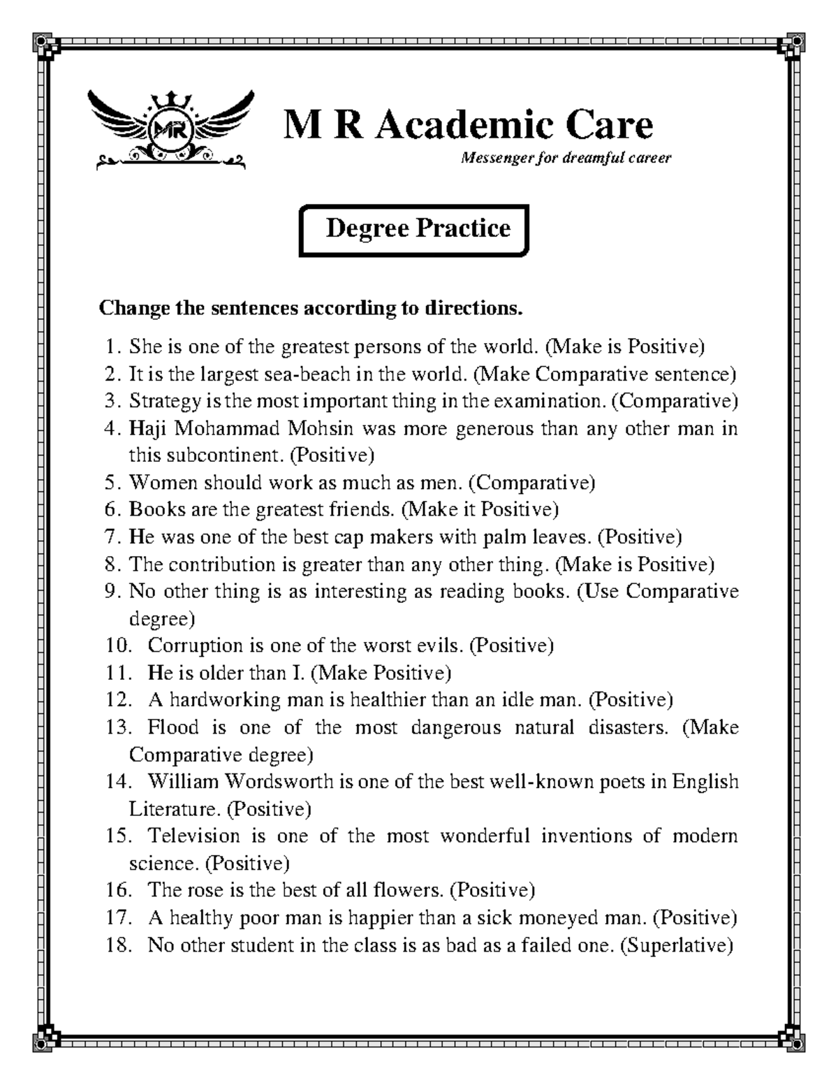 Degree Practice Sheet - M R Academic Care Messenger for dreamful career ...