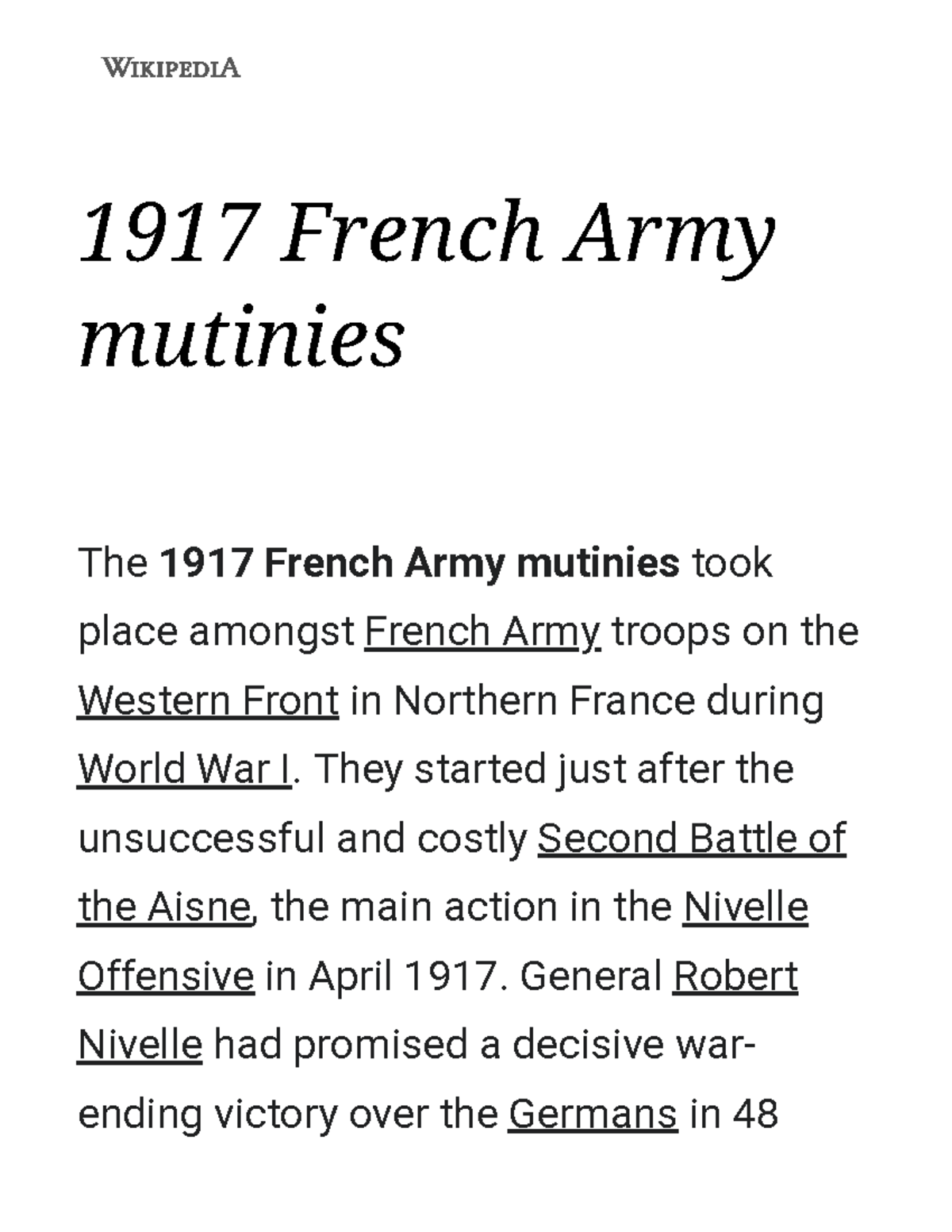 1917 French Army mutinies - Wikipedia - 1917 French Army mutinies The ...