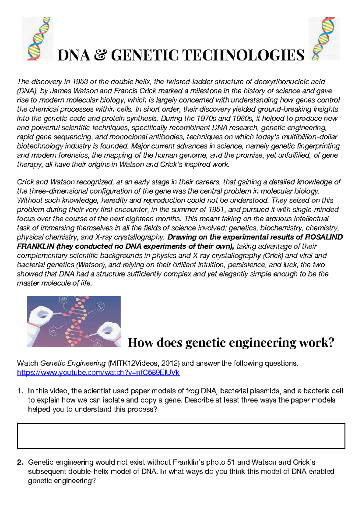 DNA and Genetic Technologies - DNA & GENETIC TECHNOLOGIES The discovery ...