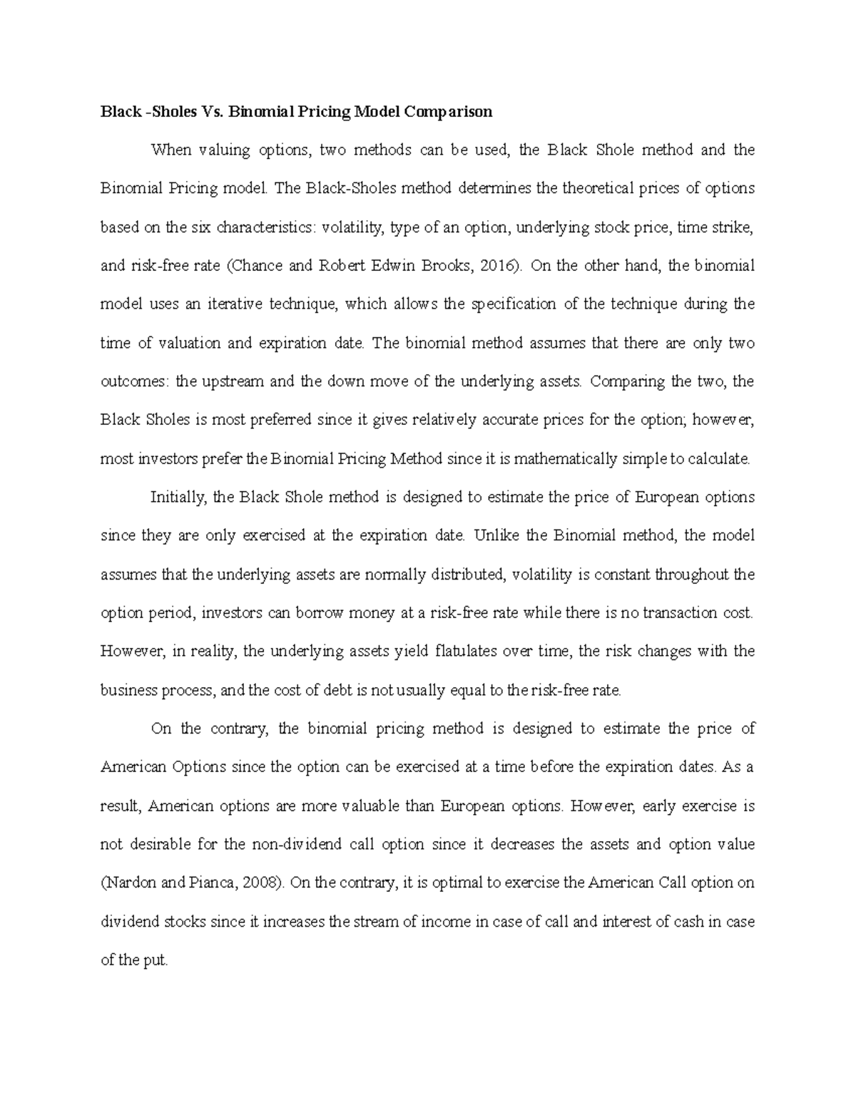 Black -Sholes Vs. Binomial Pricing Model Comparison - Black -Sholes Vs ...