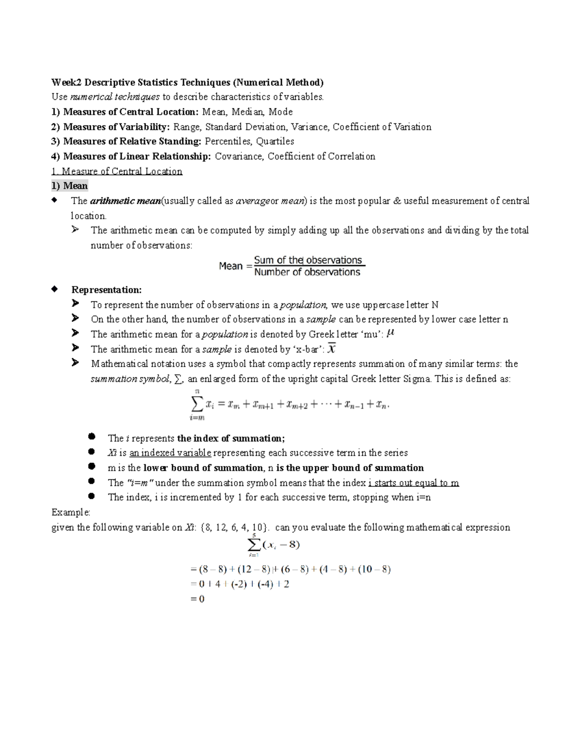 Week2 Descriptive Statistics Techniques - Measures of Central Location ...