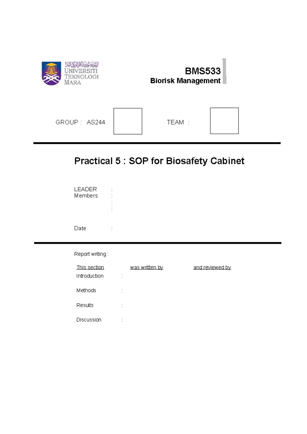 PRAC 5 SOP for BSC v1 - GROUP : AS244 TEAM : Practical 5 : SOP for ...