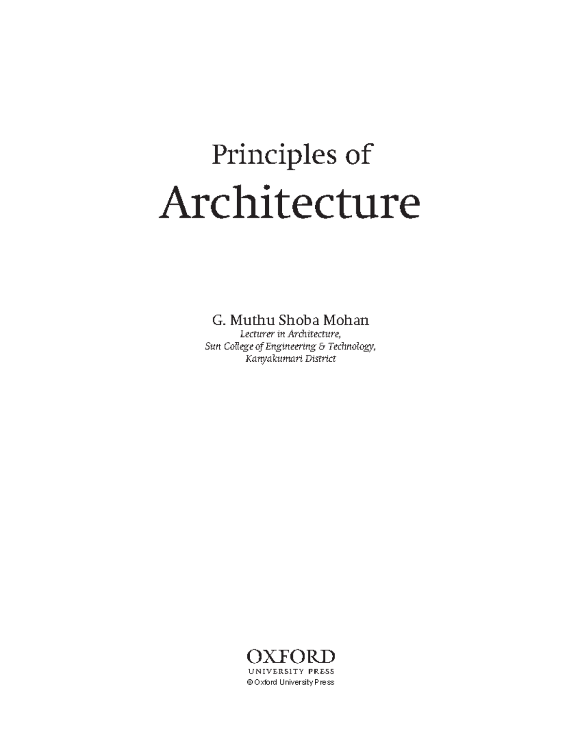 Principle OF Design - Principles of Architecture G. Muthu Shoba Mohan ...