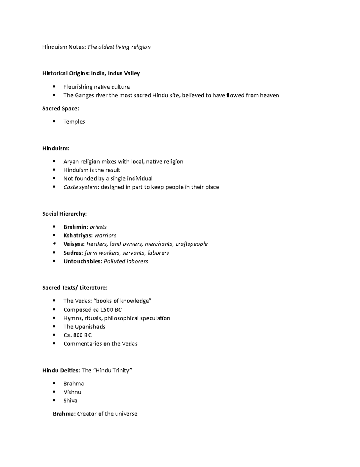 Hinduism Notes - 800 BC Commentaries on the Vedas Hindu Deities: The ...