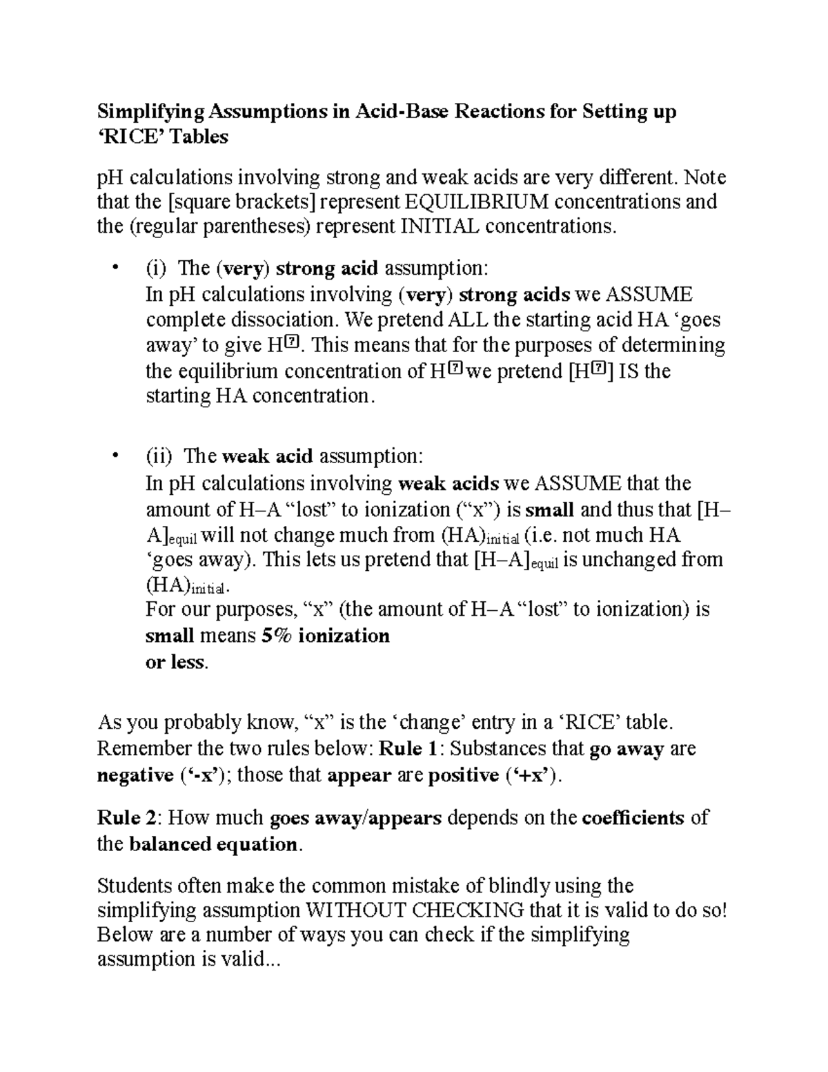 Bases - Simplifying Assumptions in Acid-Base Reactions for Setting up ...