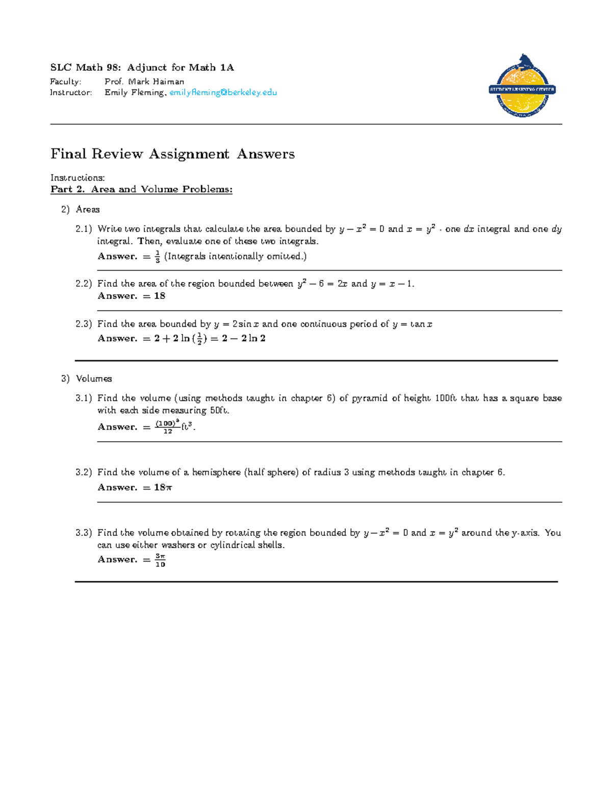 Fa22 Final Review Assignment Answers - SLC Math 98: Adjunct for Math 1A ...