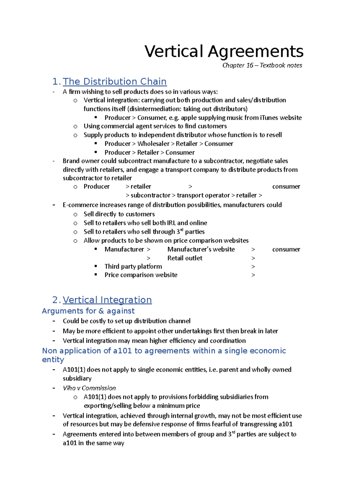 Vertical Agreements textbook notes - Vertical Agreements Chapter 16 ...