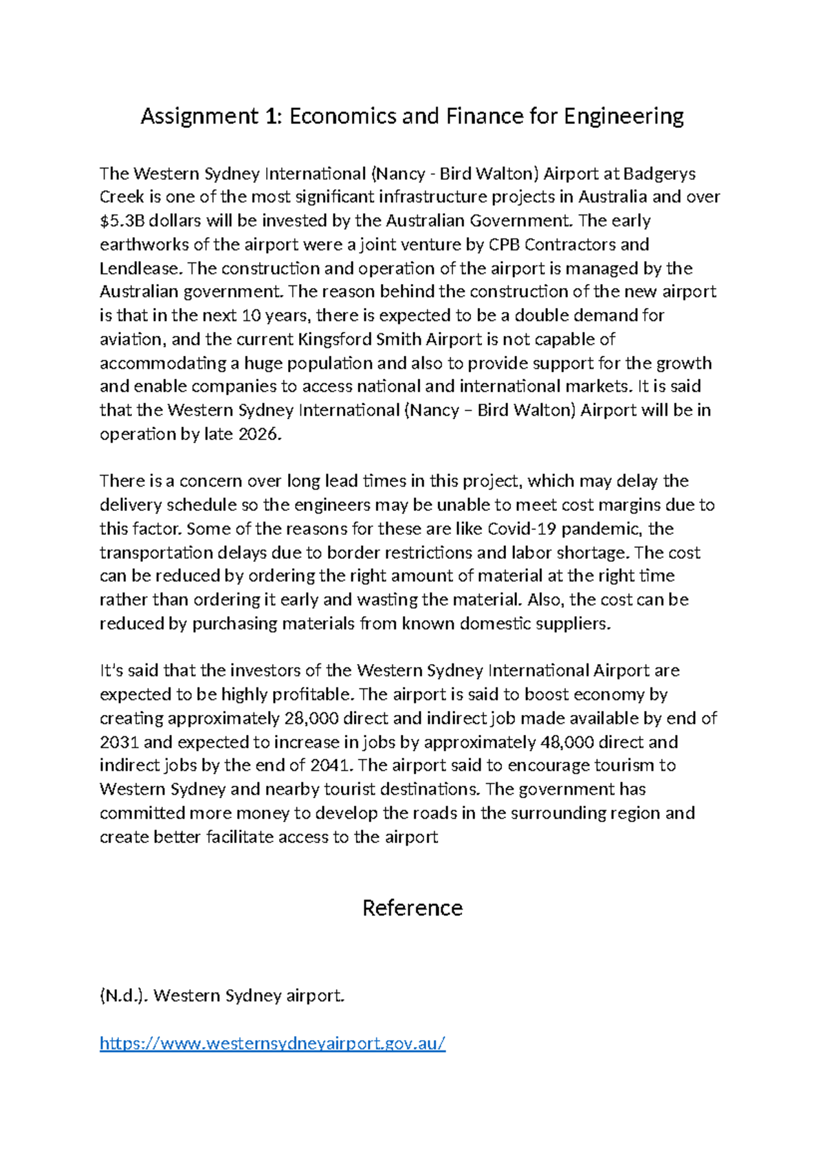 Assignment 1- Eco and Fin Engineering - Assignment 1: Economics and ...