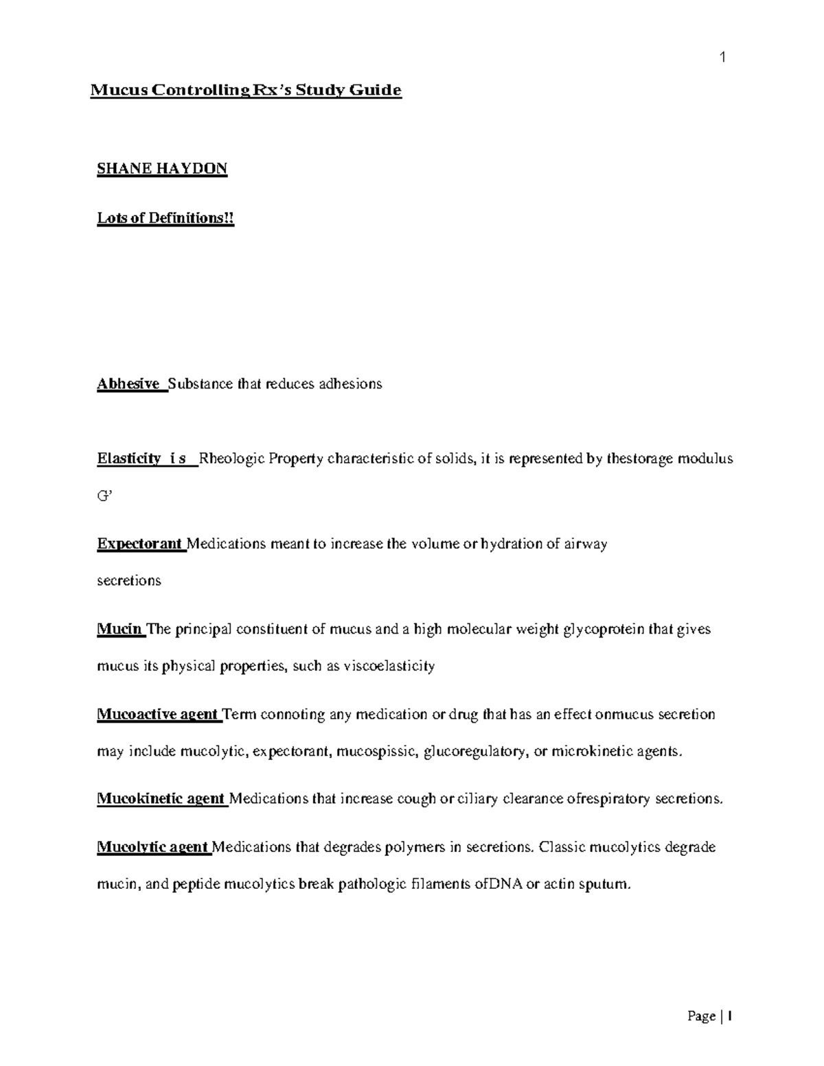 Week 4 Mucus Controlling Study Guide - Mucus Controlling Rx’s Study ...
