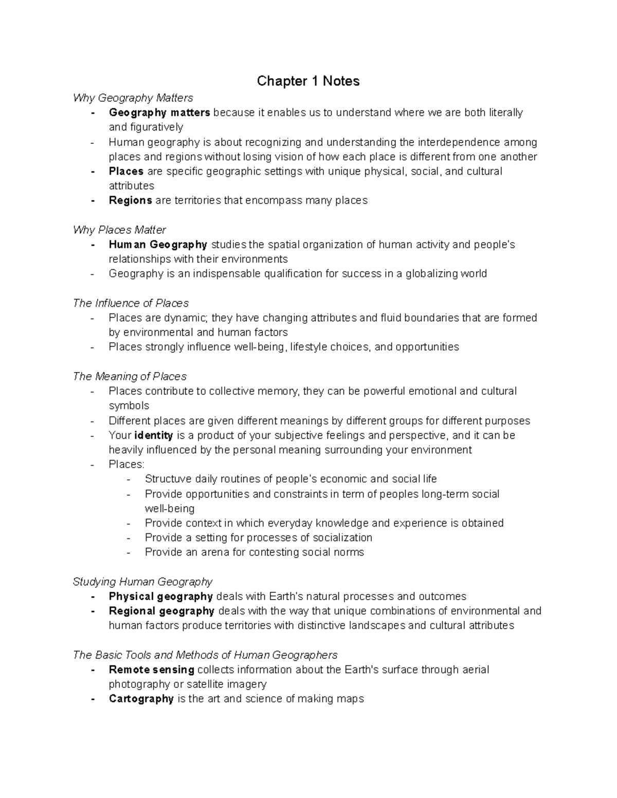 Chapter 1 Notes - Chapter 1 Notes Why Geography Matters - Geography ...