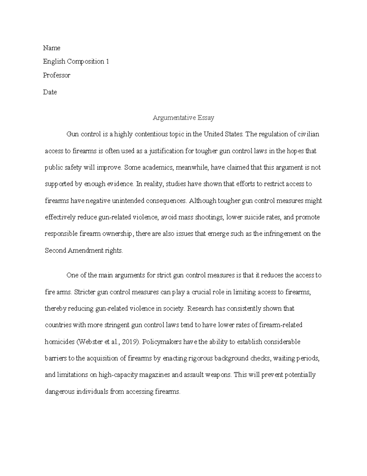 Writing Assignment- Argumentative Essay - Name English Composition 1 ...