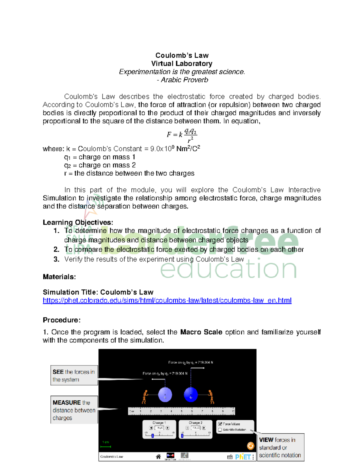 Coulomb's Law Activity Sheet - BS Medical Laboratory Science - Studocu