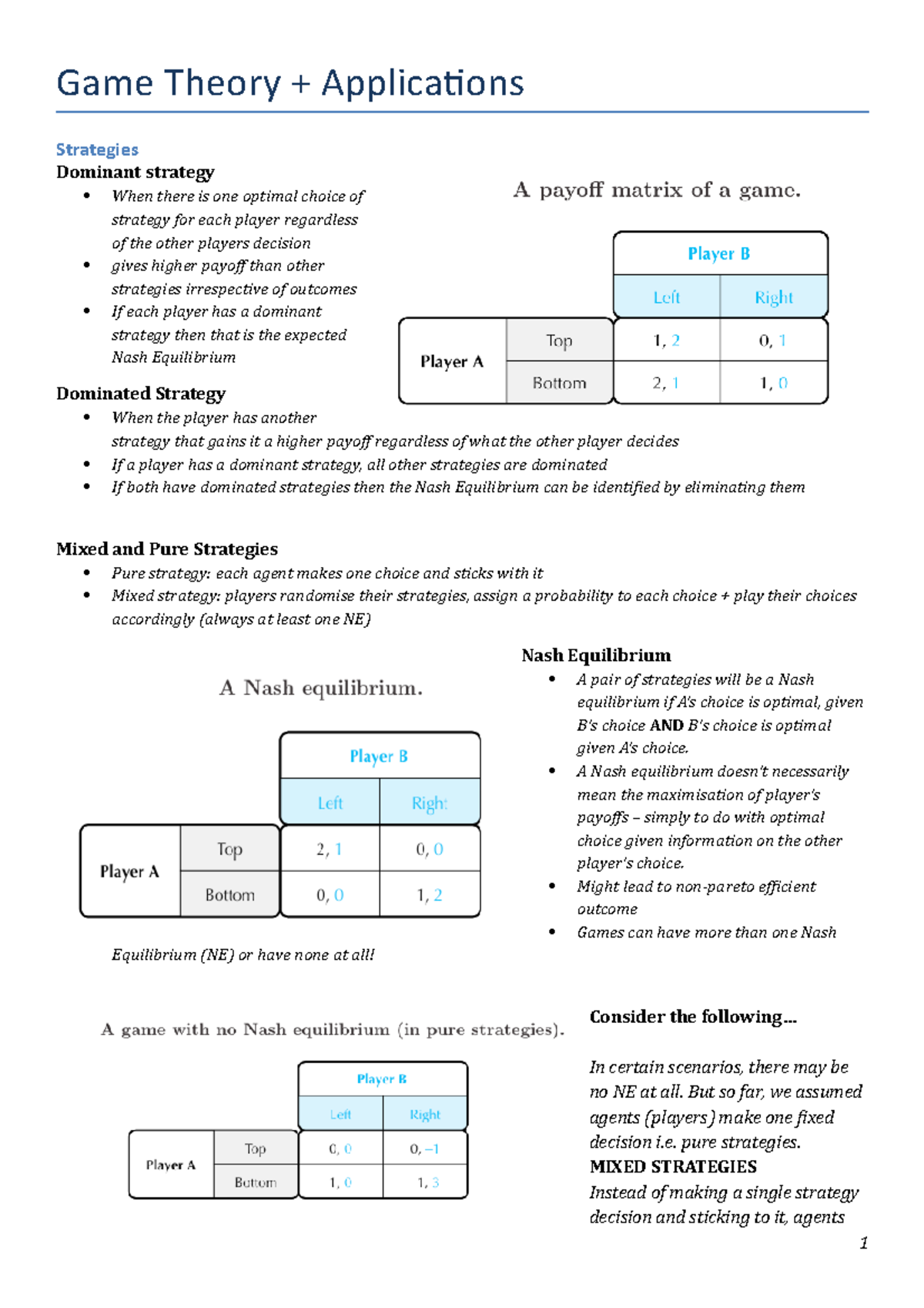 Game Theory Revision and Exercises - Game Theory + Applications ...