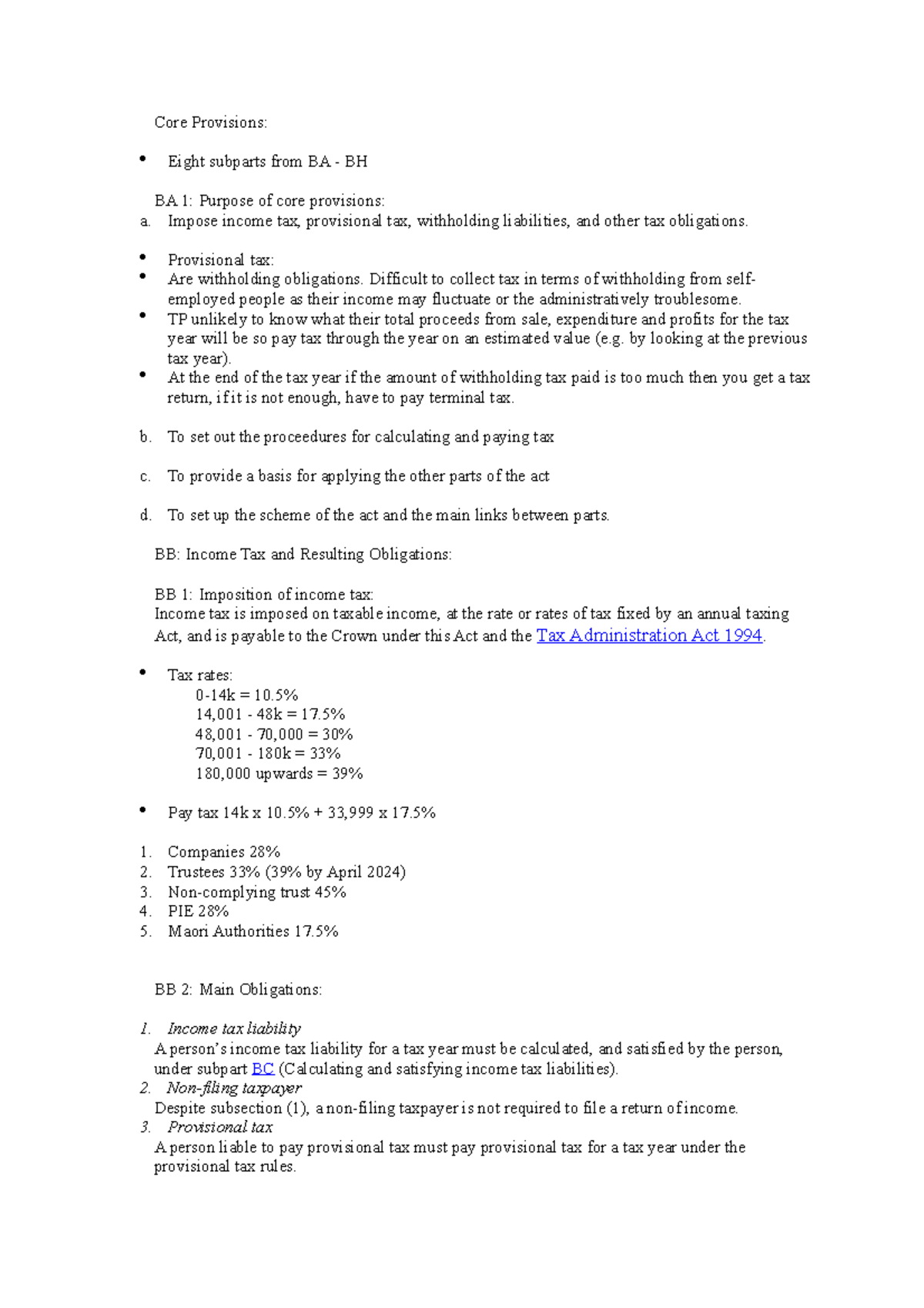 Uo A LAW403 - Core Tax Provisions - Core Provisions: Eight subparts ...