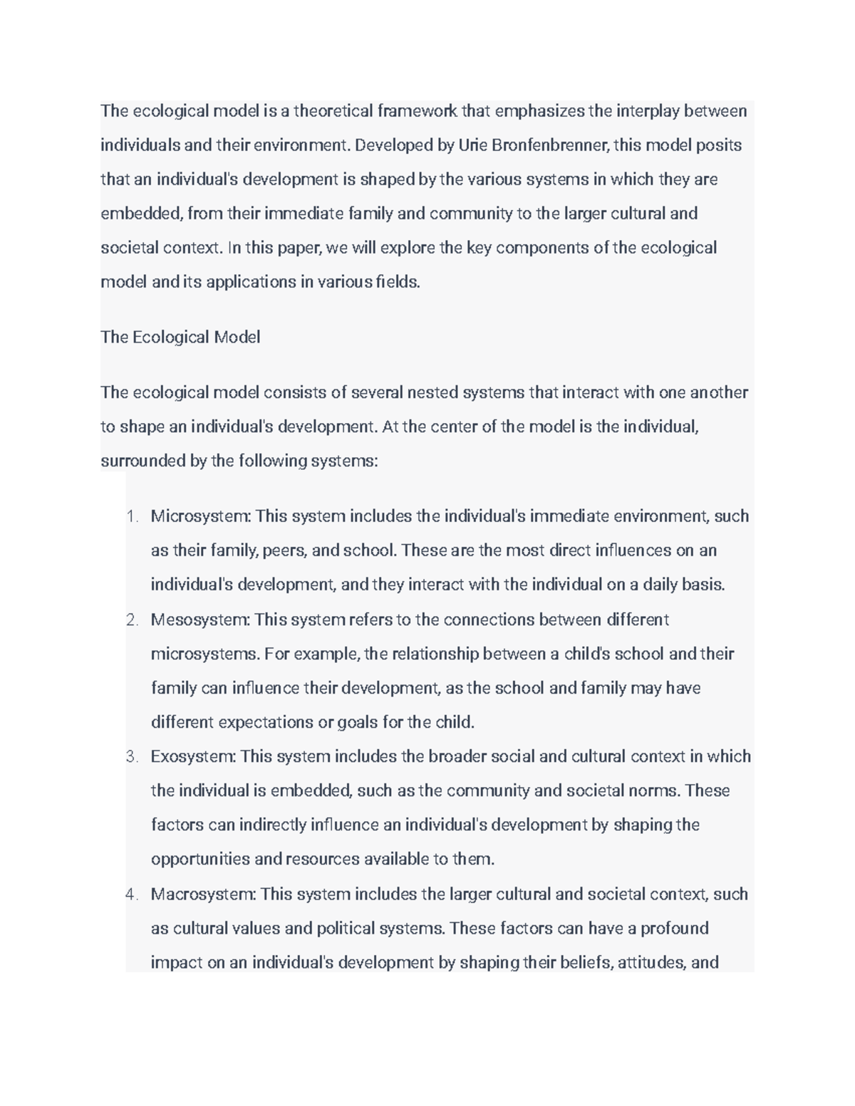 Human Development - The ecological model is a theoretical framework ...