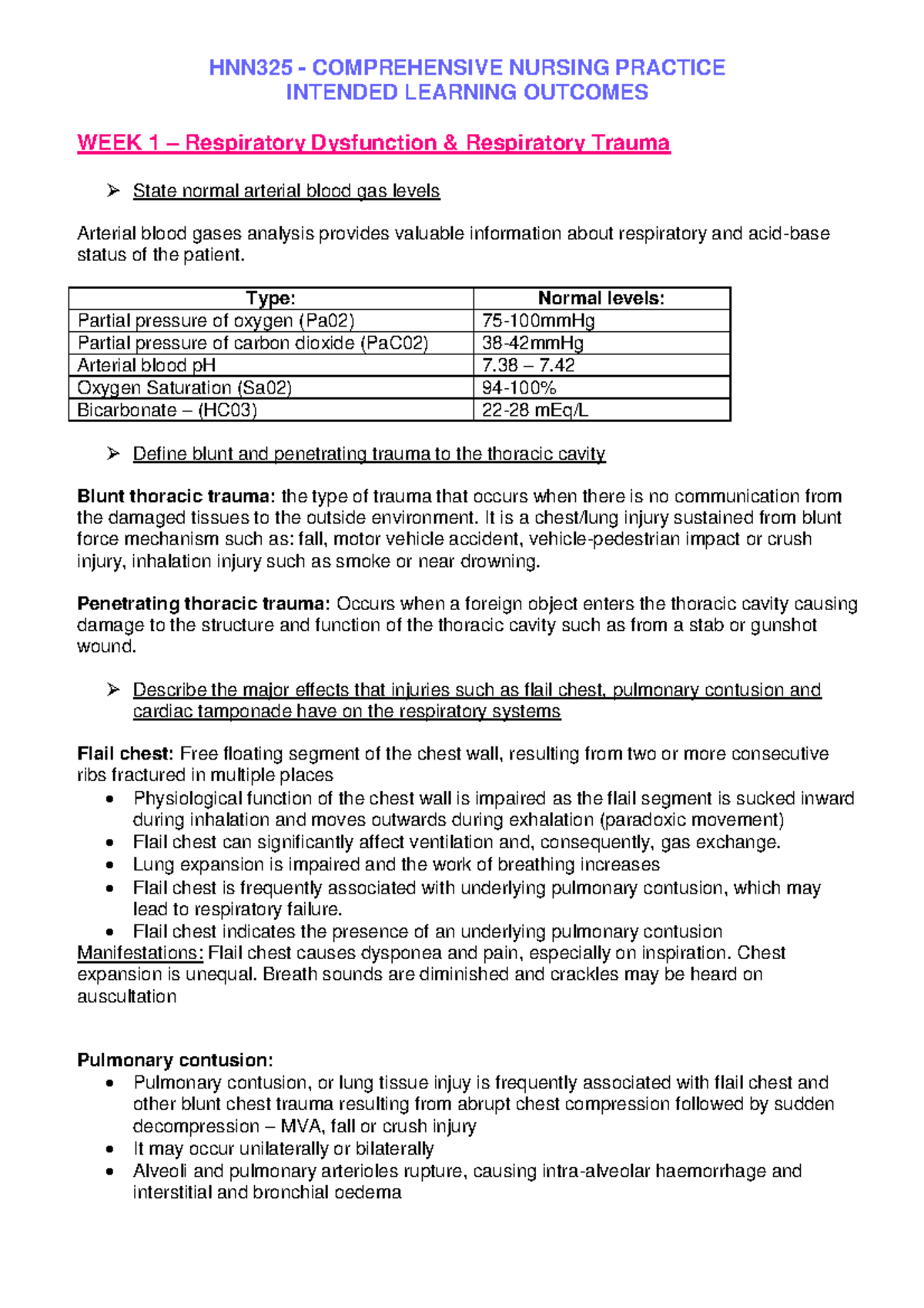 325 NOTE - lecture notes - HNN325 - COMPREHENSIVE NURSING PRACTICE ...